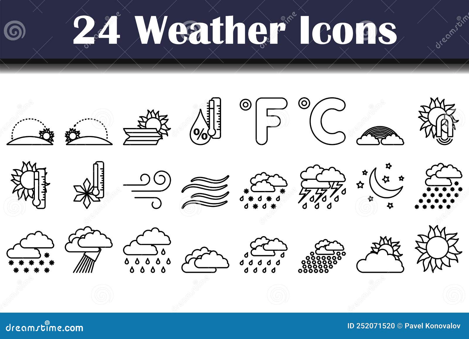 Weather Icon Set stock vector. Illustration of summer - 252071520