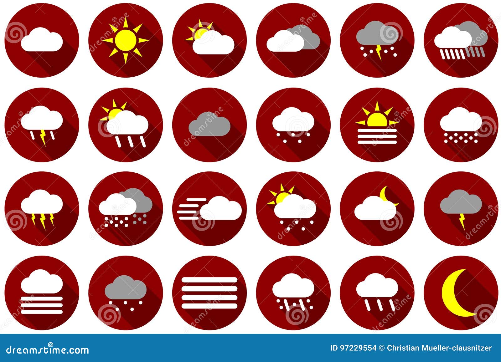 Weather icon set in red stock vector. Illustration of snow - 97229554