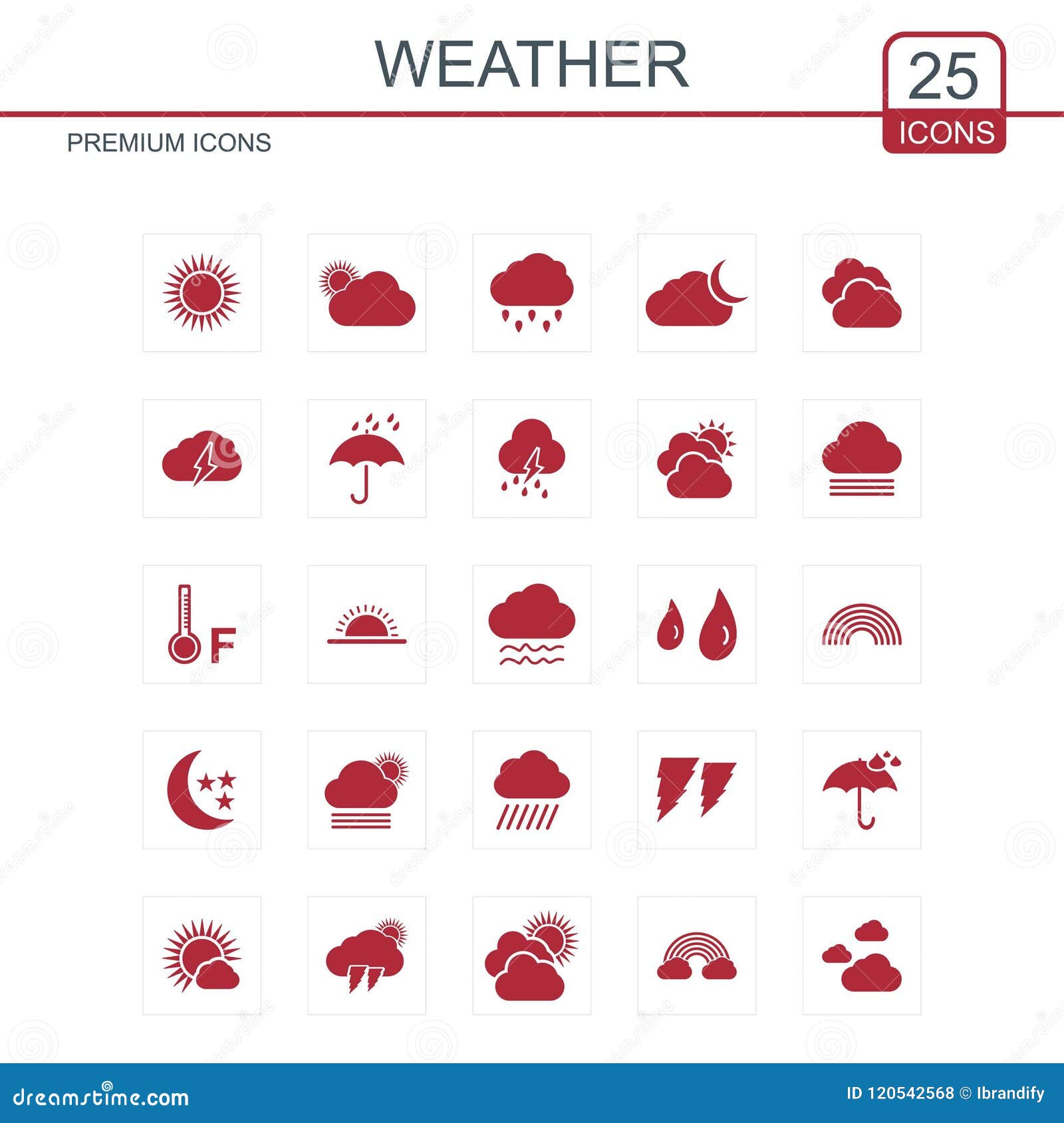 Weather icon set red stock vector. Illustration of temperature - 120542568