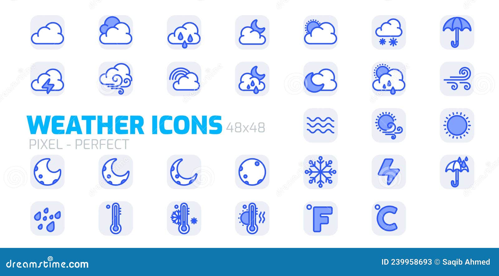 Weather Icon Set for Web and Mobile App, Blue Flat Icons Vector Stock ...