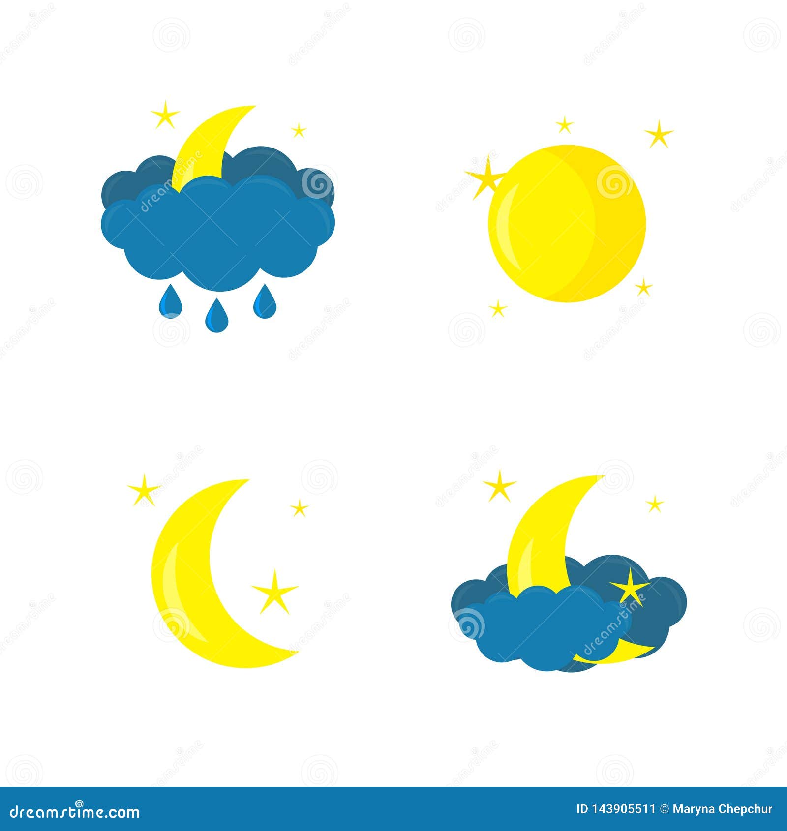 Weather Icon. the Vectors of the Moon, Moon with Clouds and Rain ...