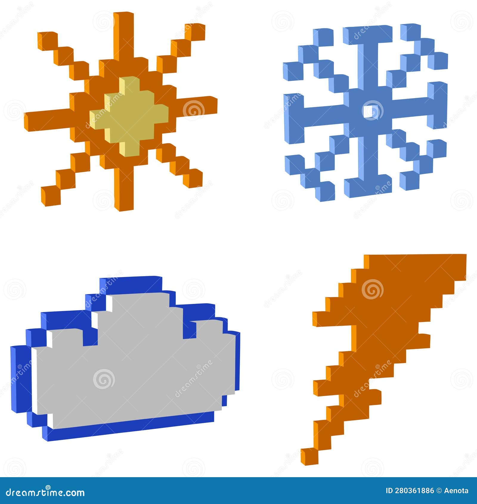 Weather Icons of 3D Pixel Art for Design Project Stock Vector ...