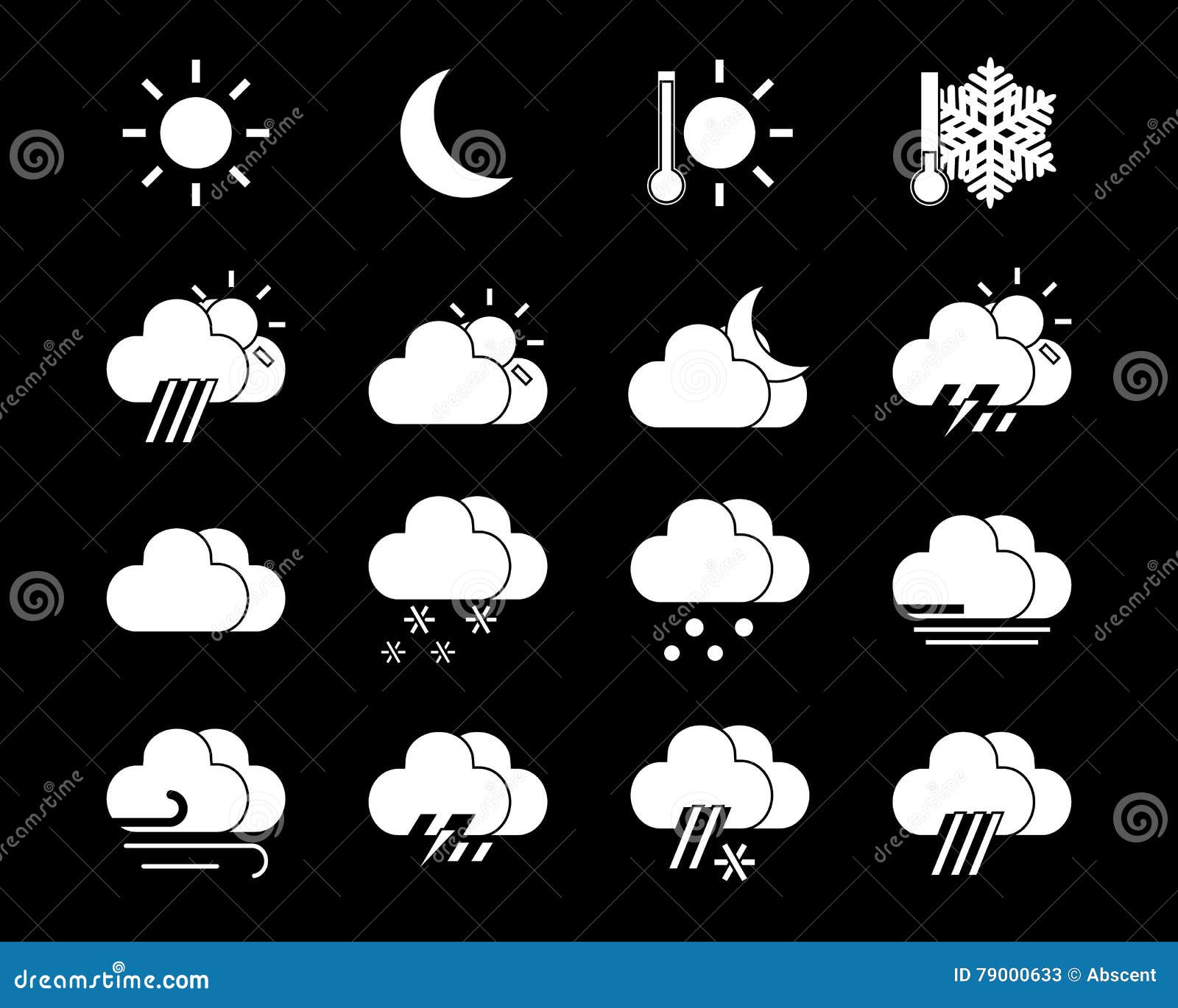 Weather Icons in Black and White Stock Vector - Illustration of sign ...