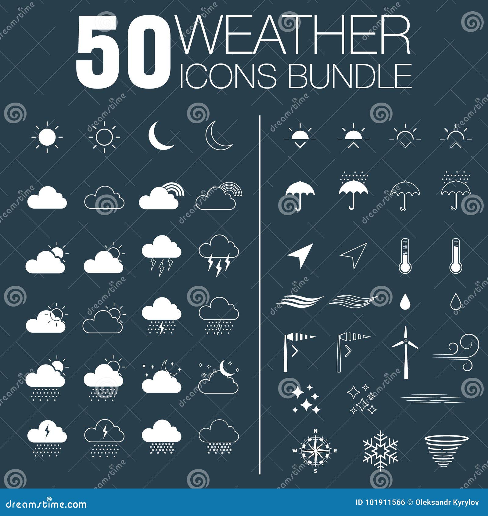 50 weather icons bundle stock vector. Illustration of nature - 101911566