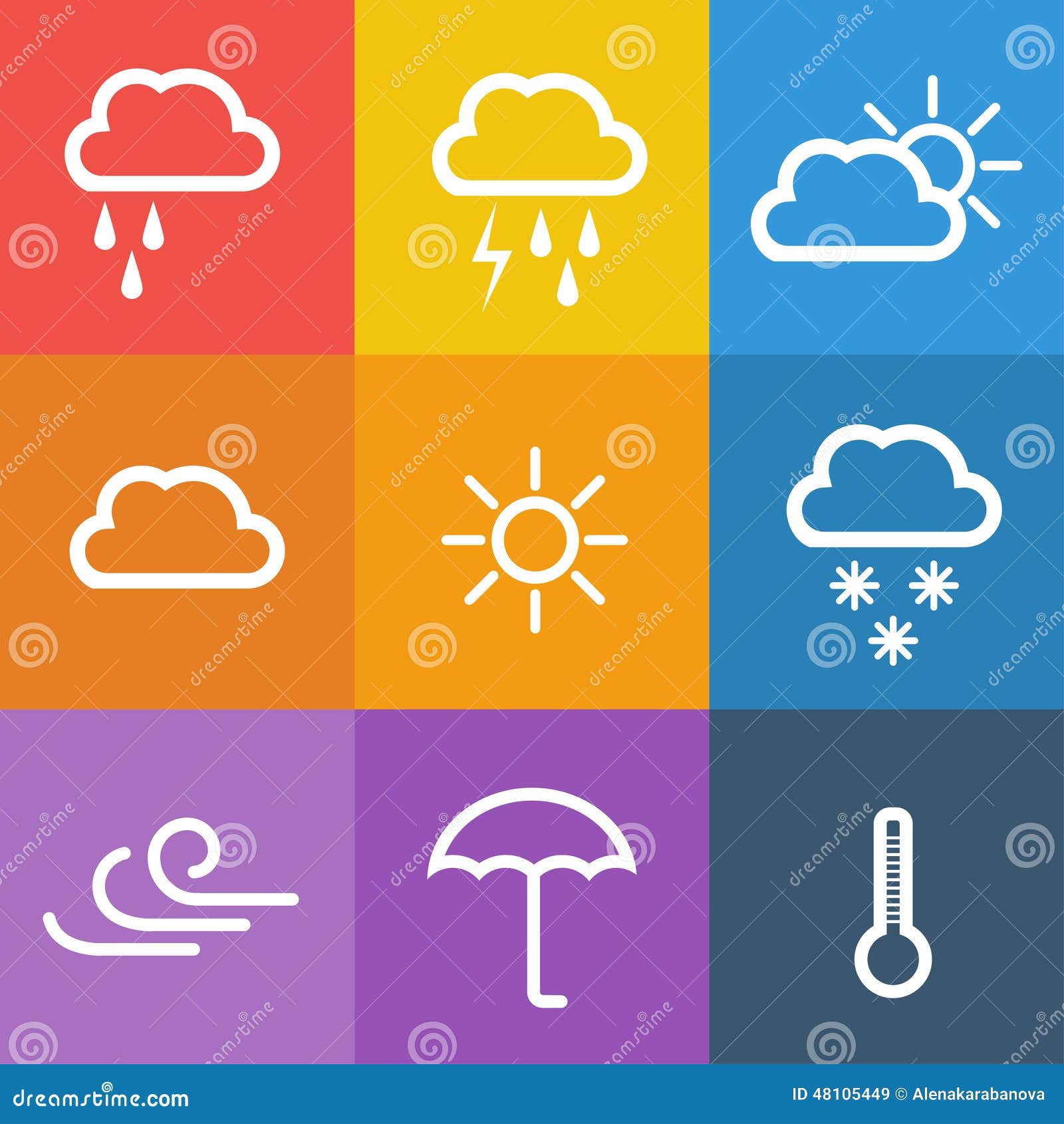 Weather Icons On Color Background. Cartoon Vector | CartoonDealer.com ...