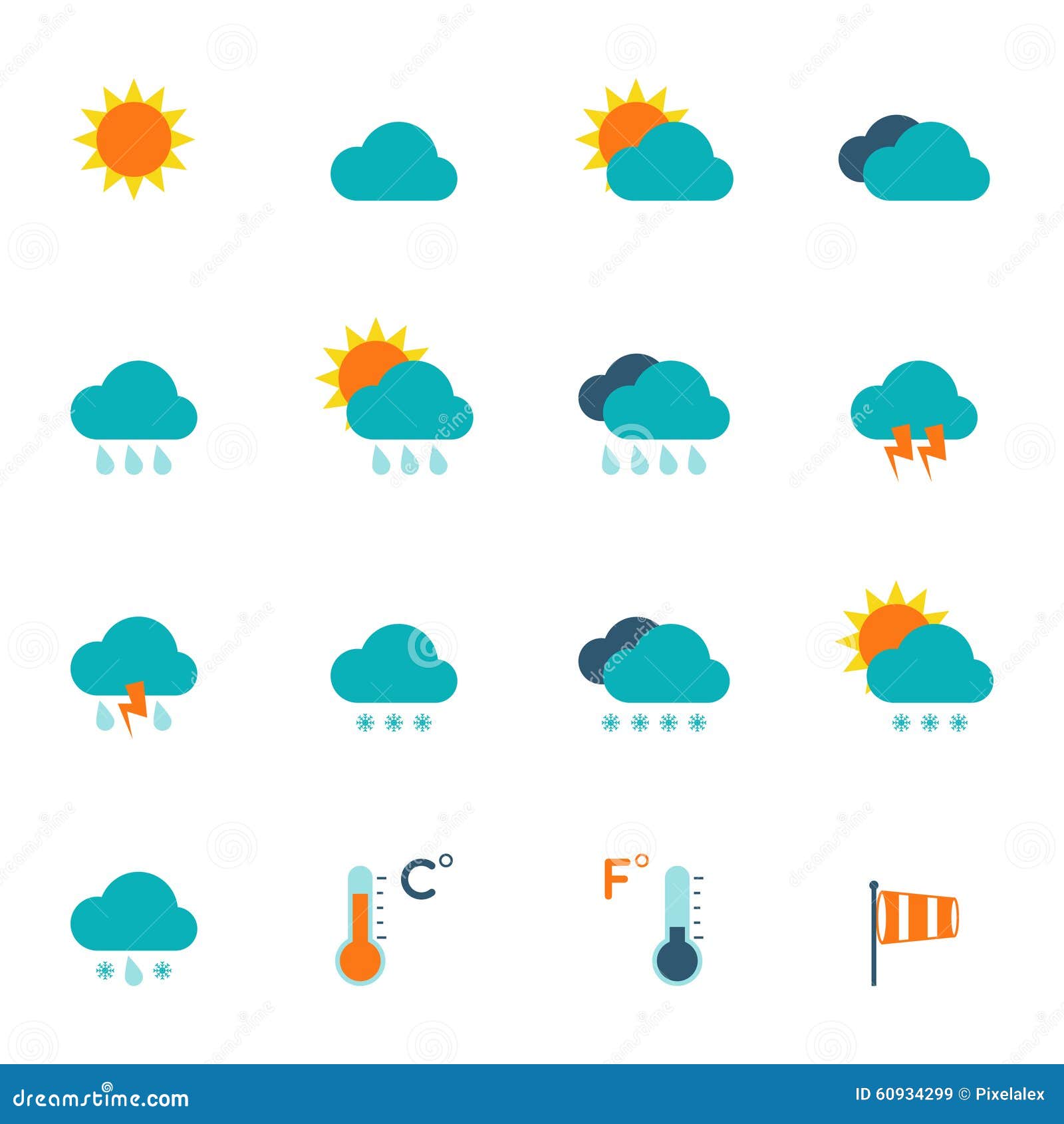 Weather Icons Flat stock vector. Illustration of nature - 60934299