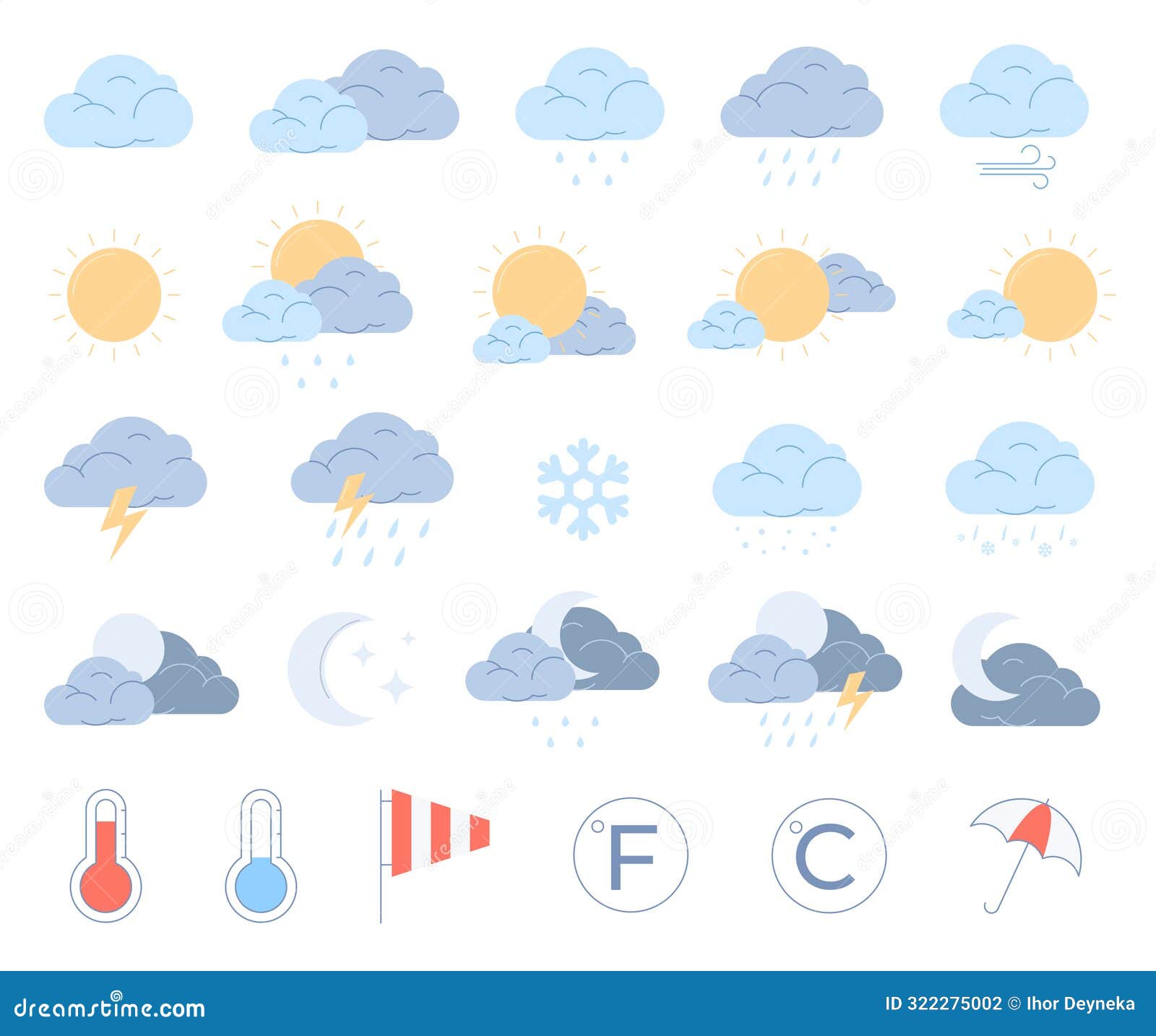 Weather Icons. Weather Forecast Interface. Symbols of Various Weather ...