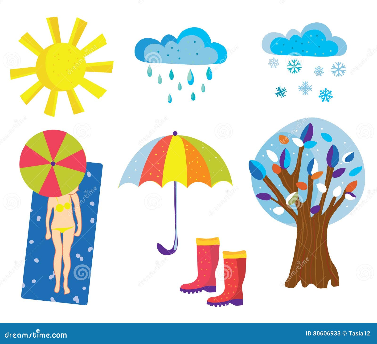 Weather Icons and Objects Set Cartoons Stock Vector - Illustration of ...