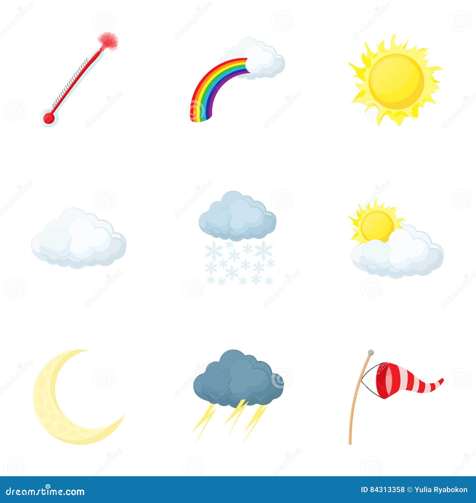 Weather Icons Set, Cartoon Style Stock Vector - Illustration of drop ...