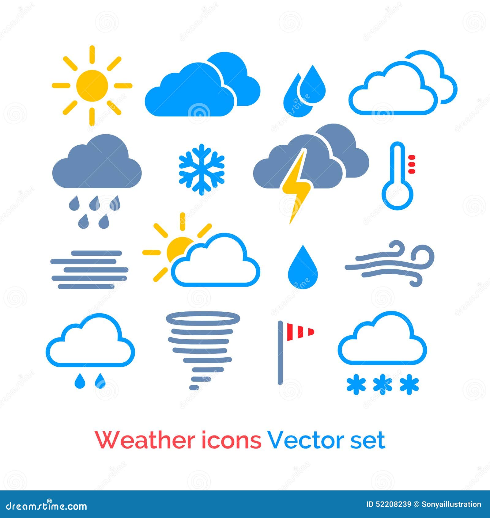 Weather icons set stock vector. Illustration of design - 52208239