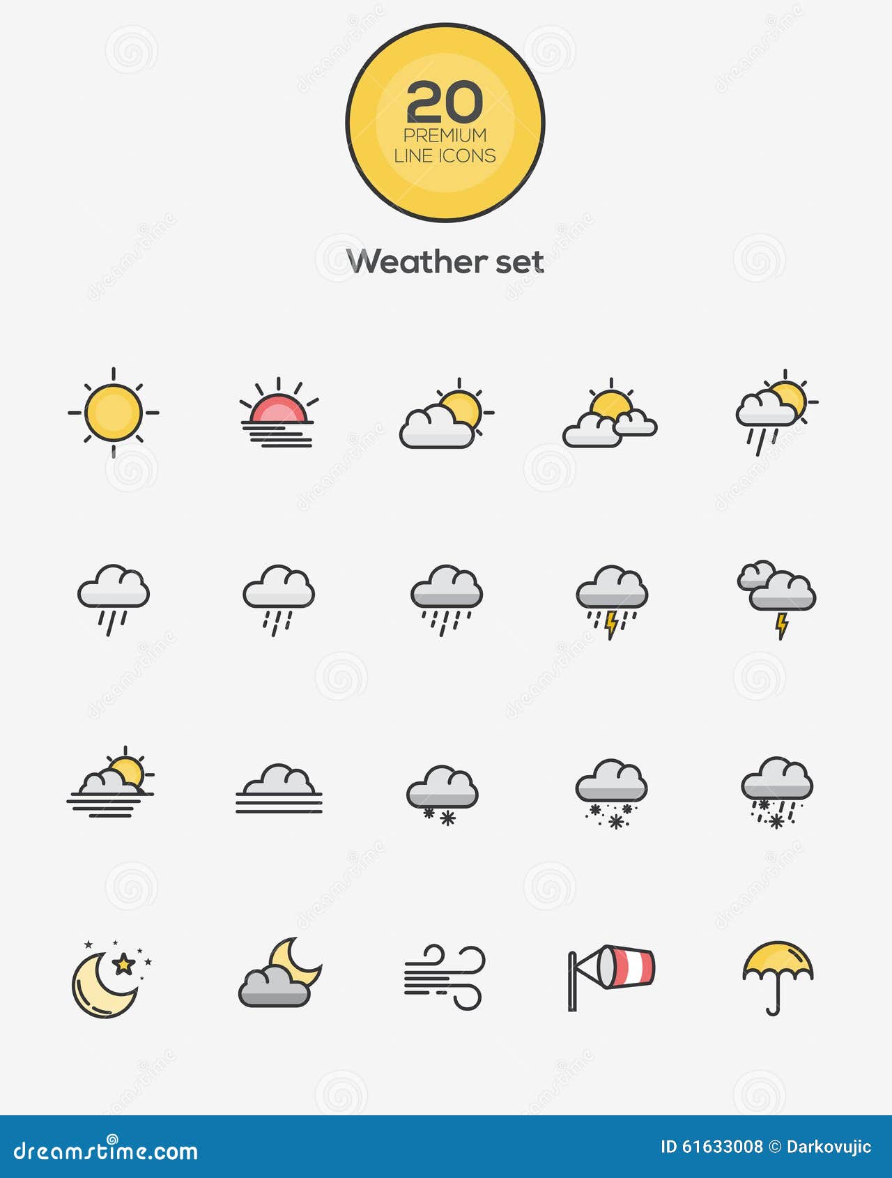 Weather Icons. Weather Emblem. Round Icons With Weather Symbols And ...