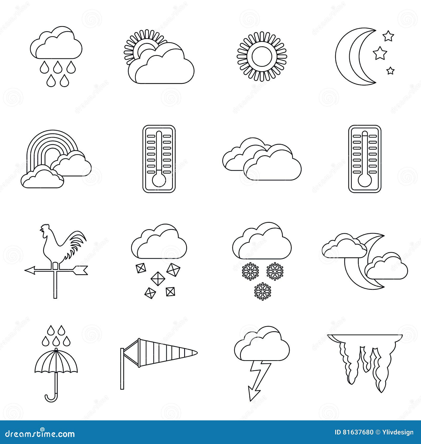 Weather Icons Set, Outline Style Stock Vector - Illustration of ...