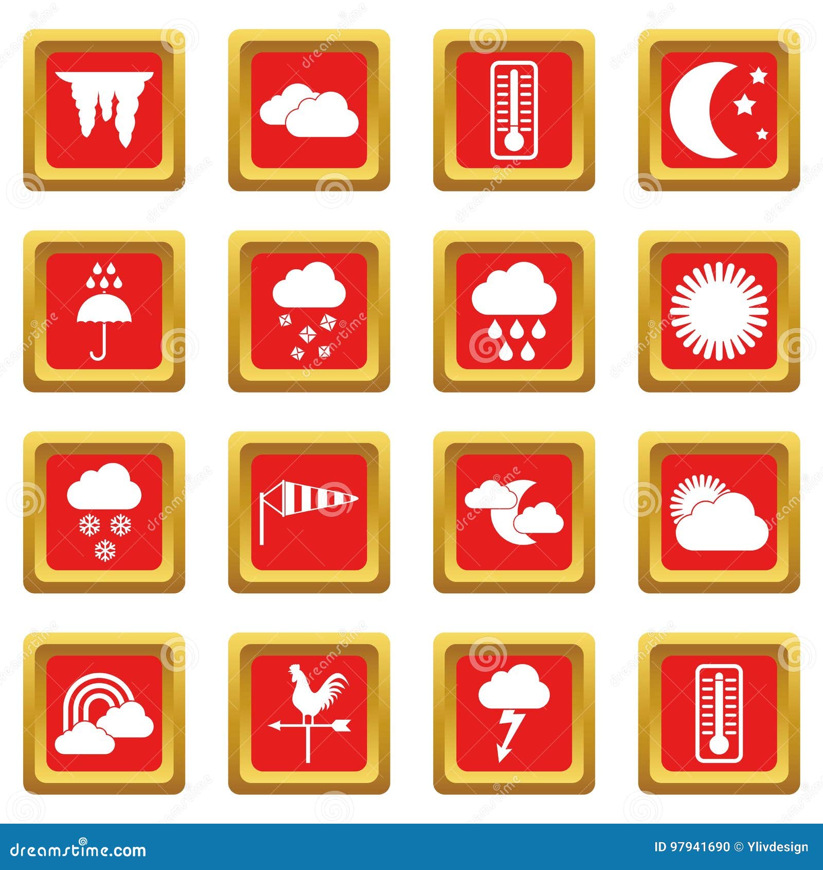 Weather icons set red stock vector. Illustration of drops - 97941690