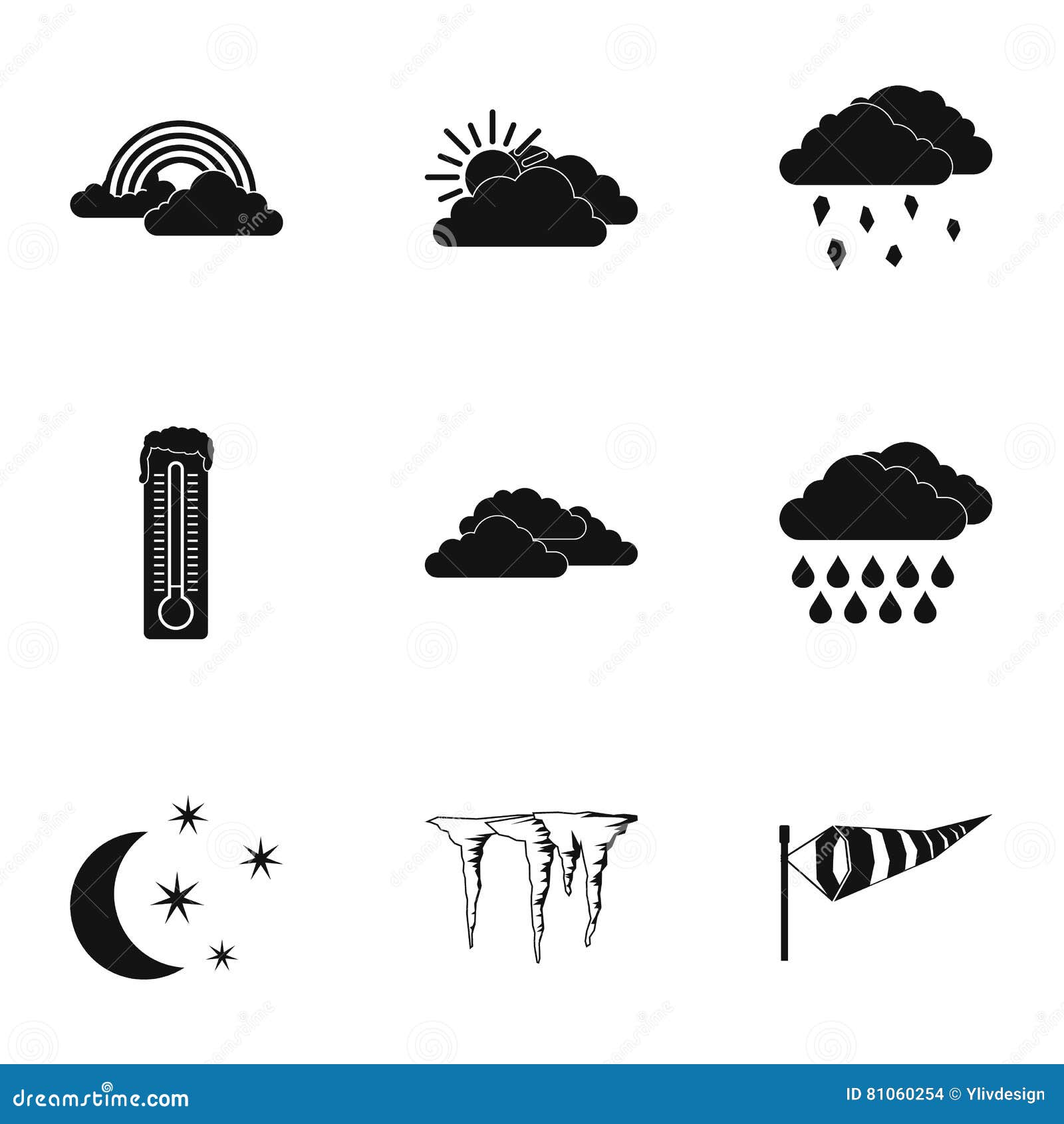 Weather Icons Set, Simple Style Stock Vector - Illustration of raindrop ...