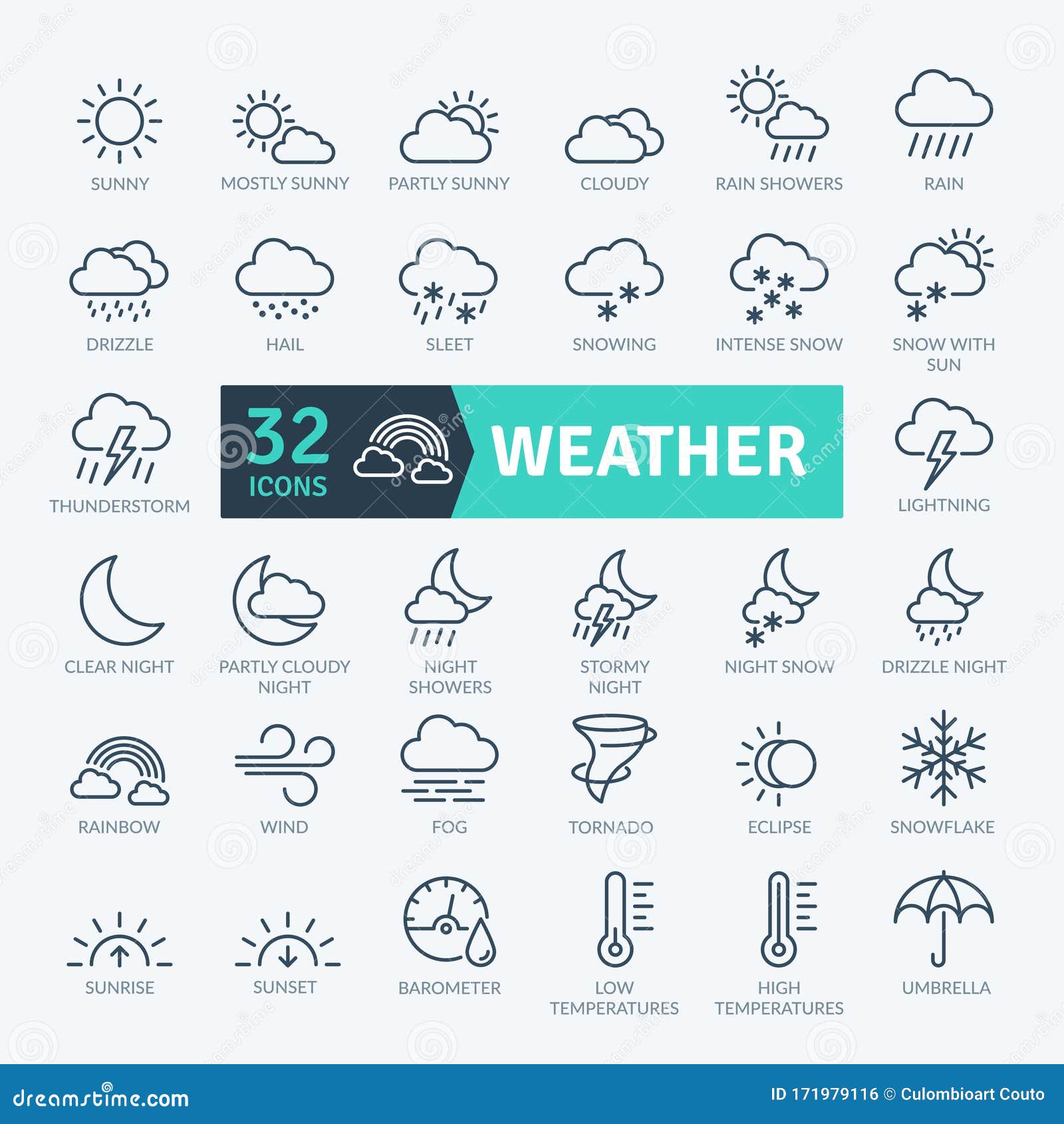 Weather Icons Set. Thin Line Icons Set. Outline Icons Collection ...