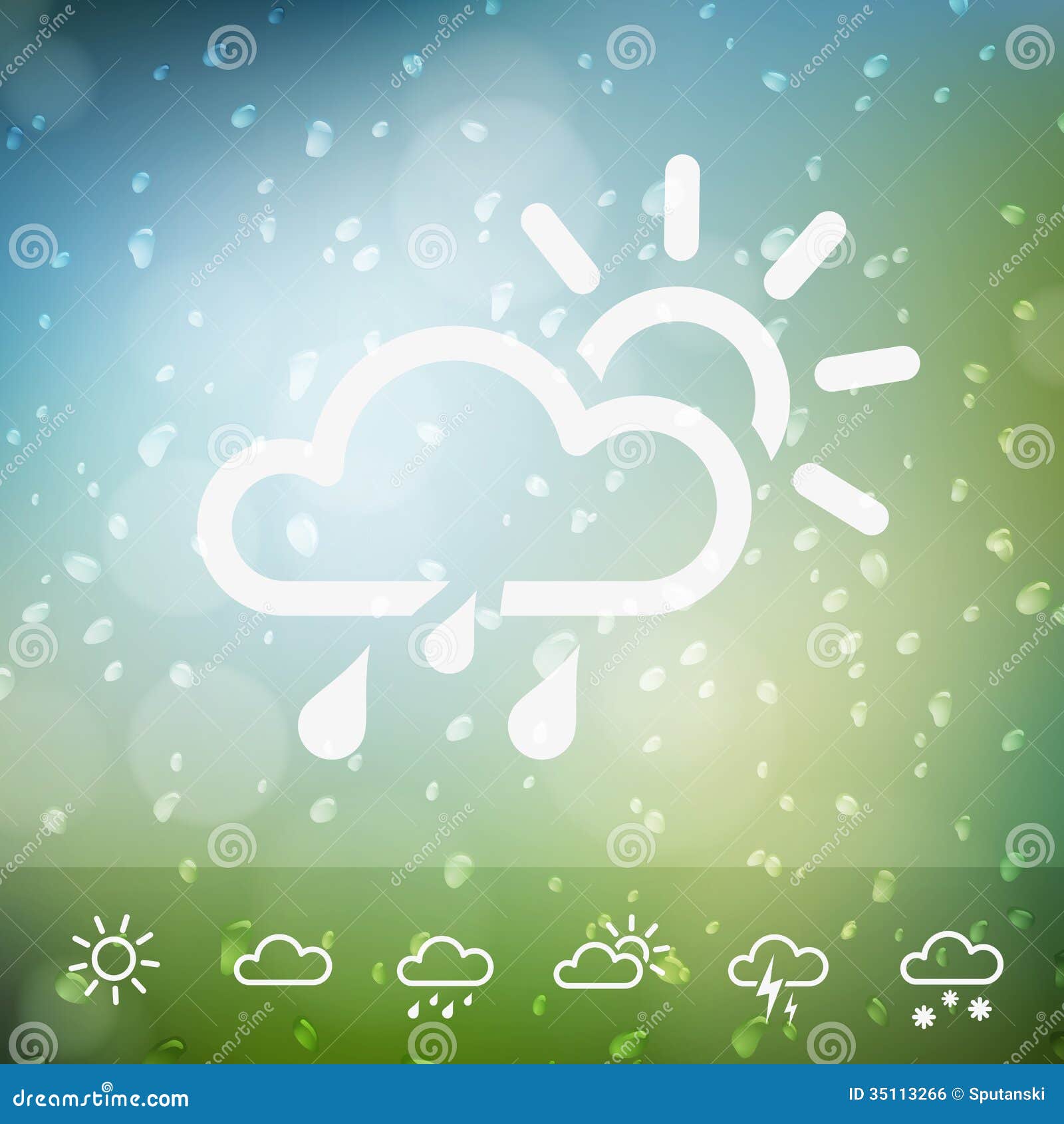 Weather Icons on Water Drops Rain Background Stock Vector ...