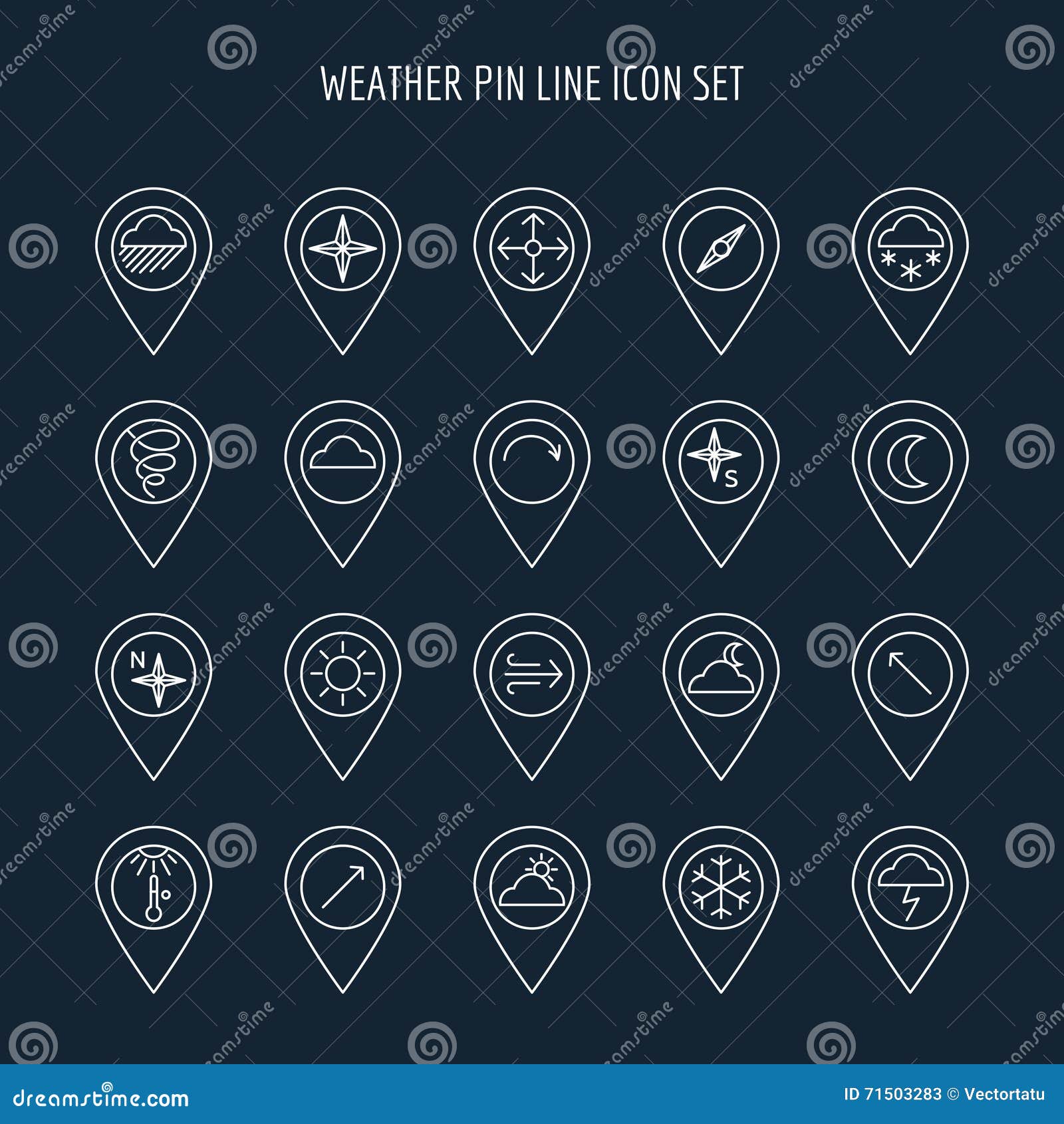 Weather line map pins stock vector. Illustration of rain - 71503283