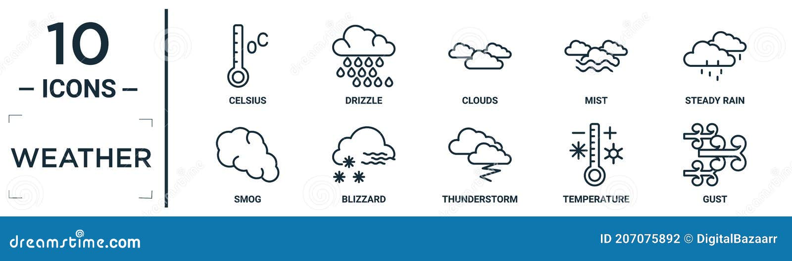 Weather Linear Icon Set. Includes Thin Line Celsius, Clouds, Steady ...