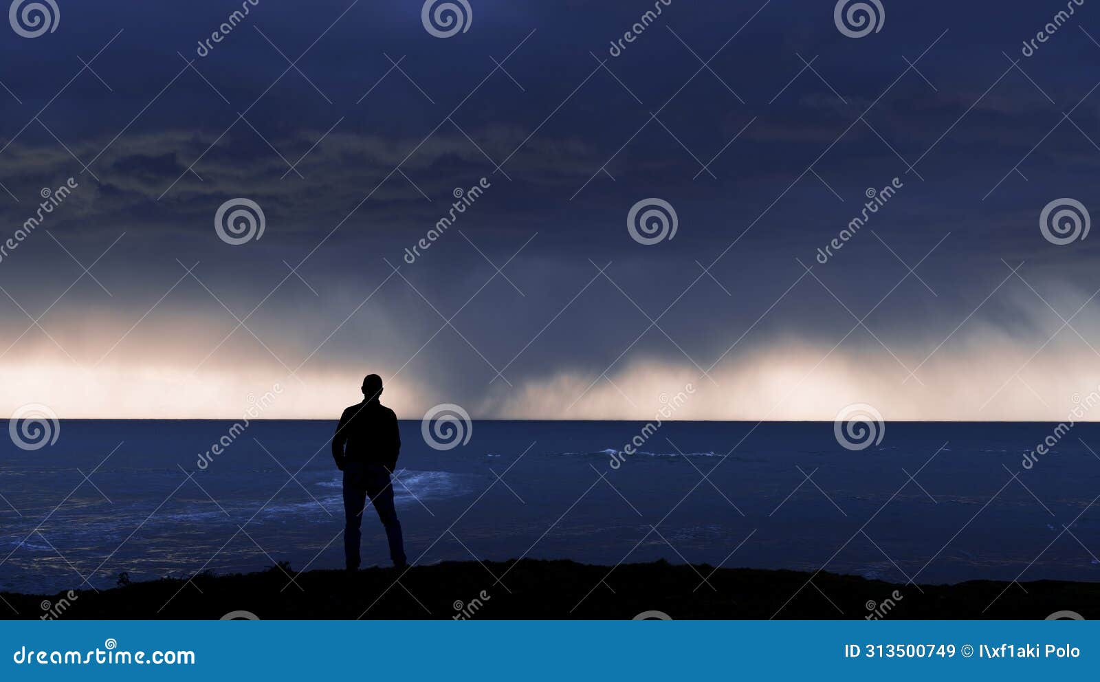 Weather. Man Looking at the Storm Coming in from the Sea Stock Image ...