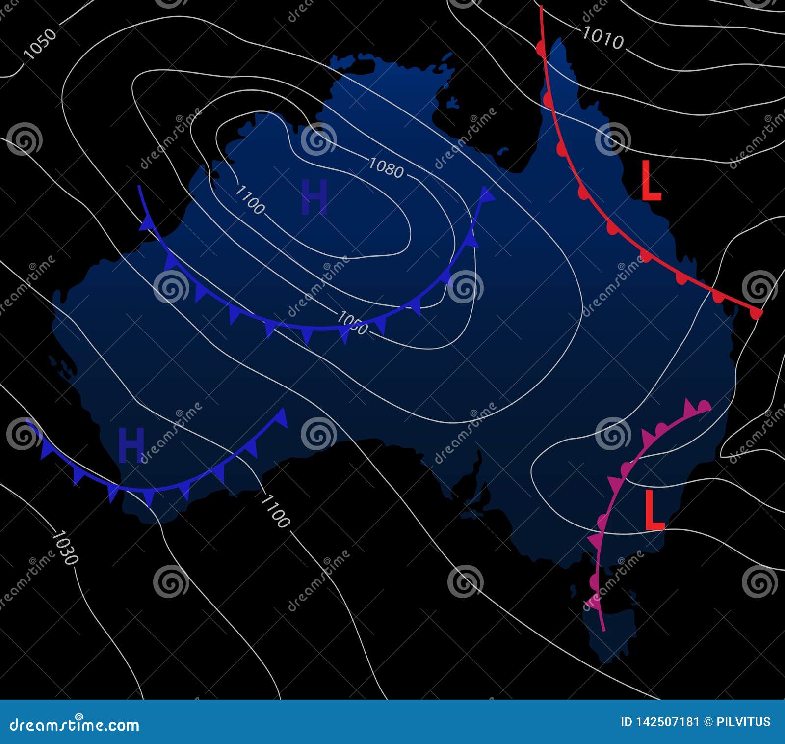 Weather Map of the Australia. Meteorological Forecast on a Dark ...