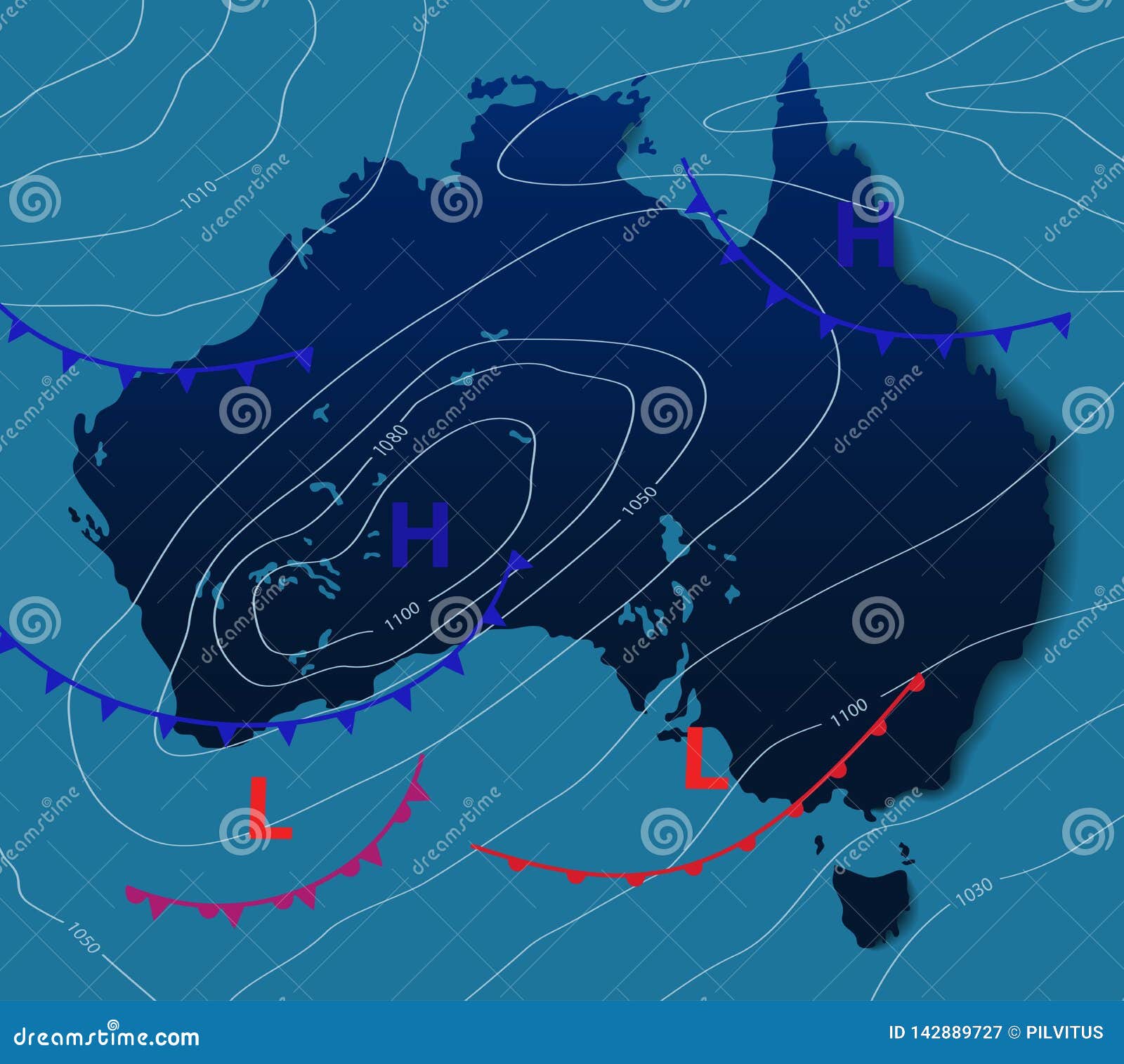 Weather Map of the Australia. Meteorological Forecast on a Dark ...