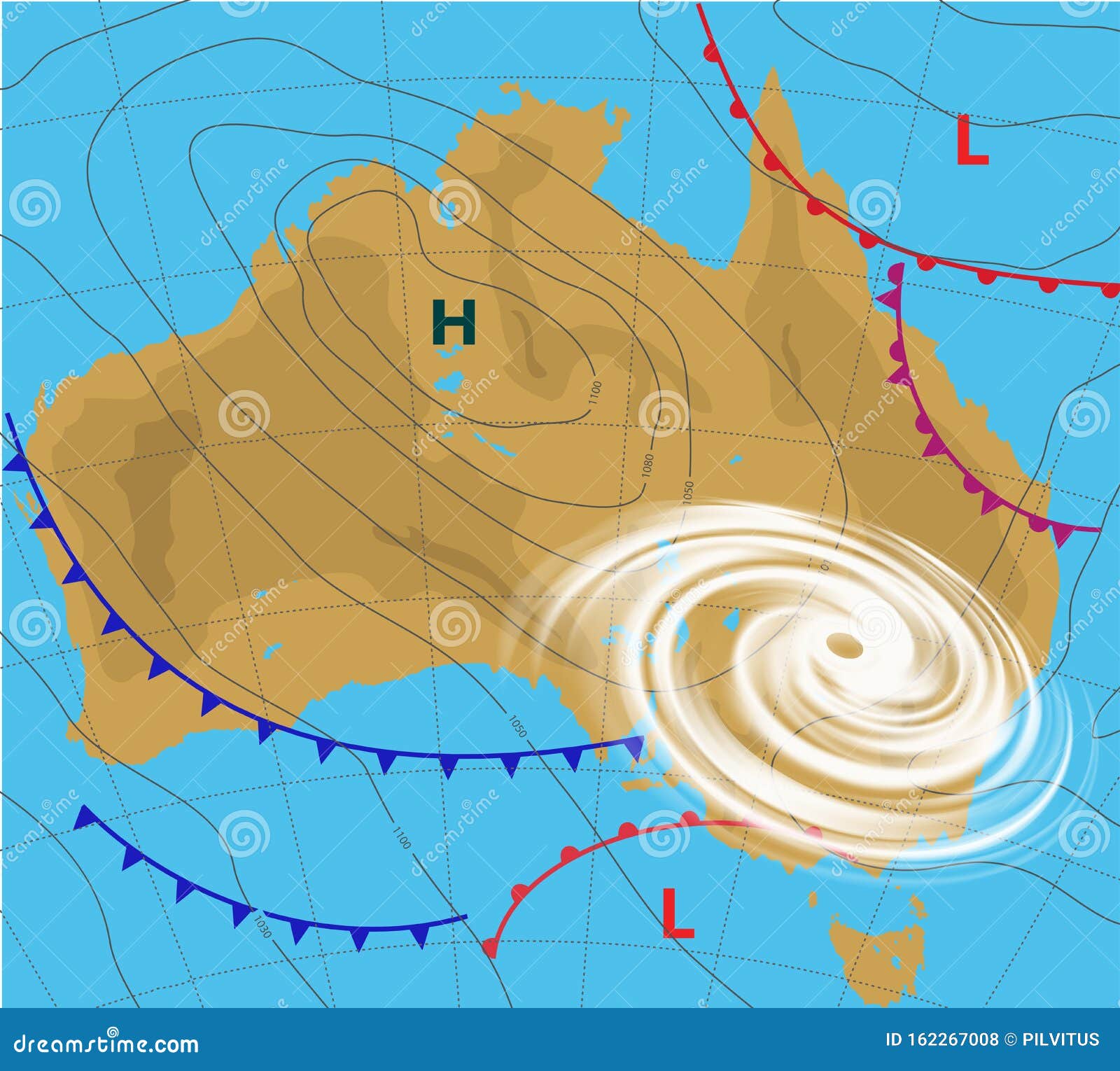 Weather Map of the Australia. Meteorological Forecast with Hurricane ...
