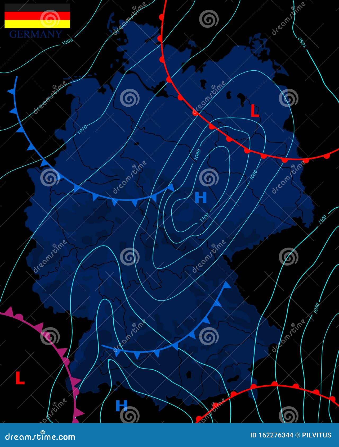 Weather Map of the Germany. Meteorological Forecast on a Dark ...