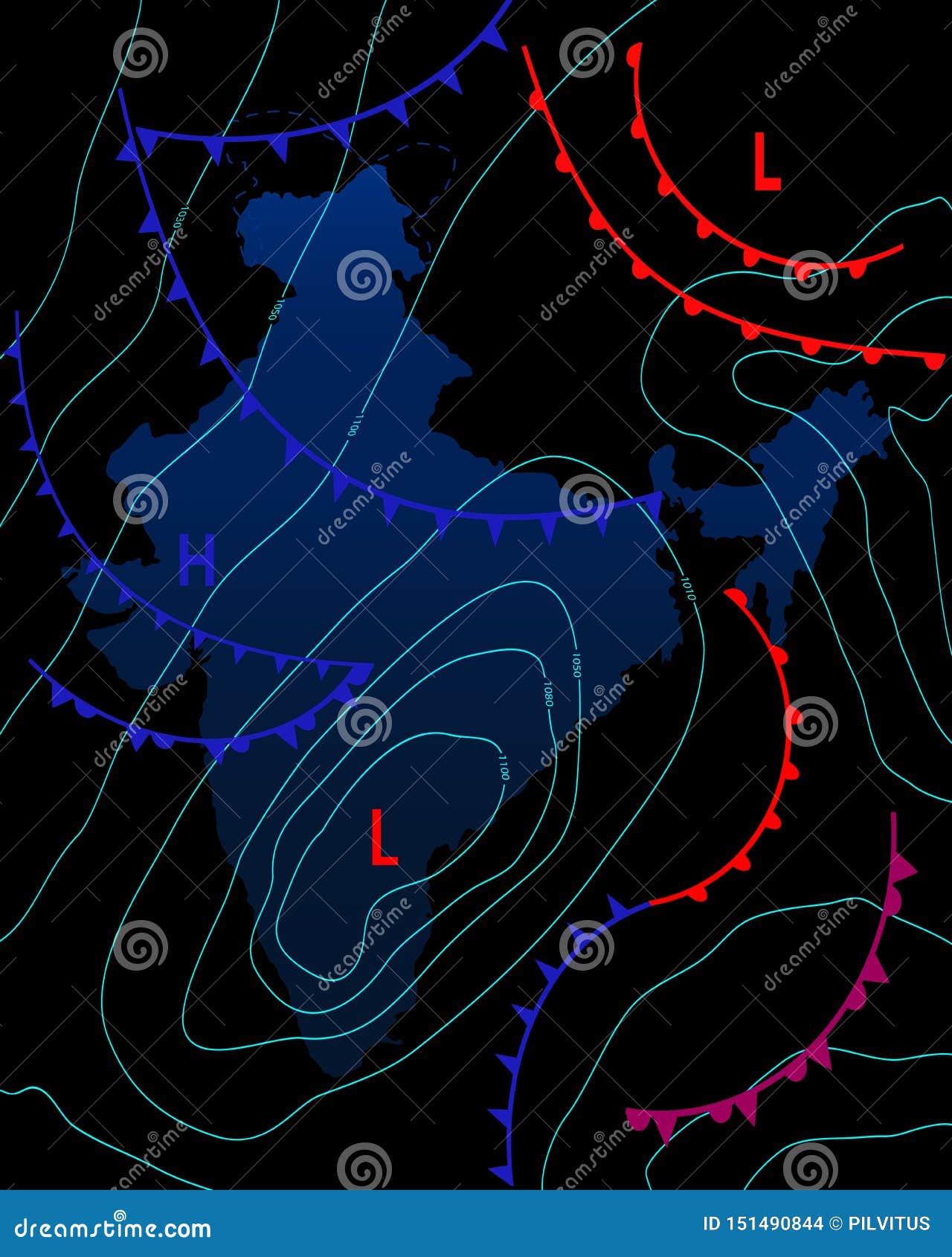 Weather Map of the India. Meteorological Forecast on a Dark Background ...