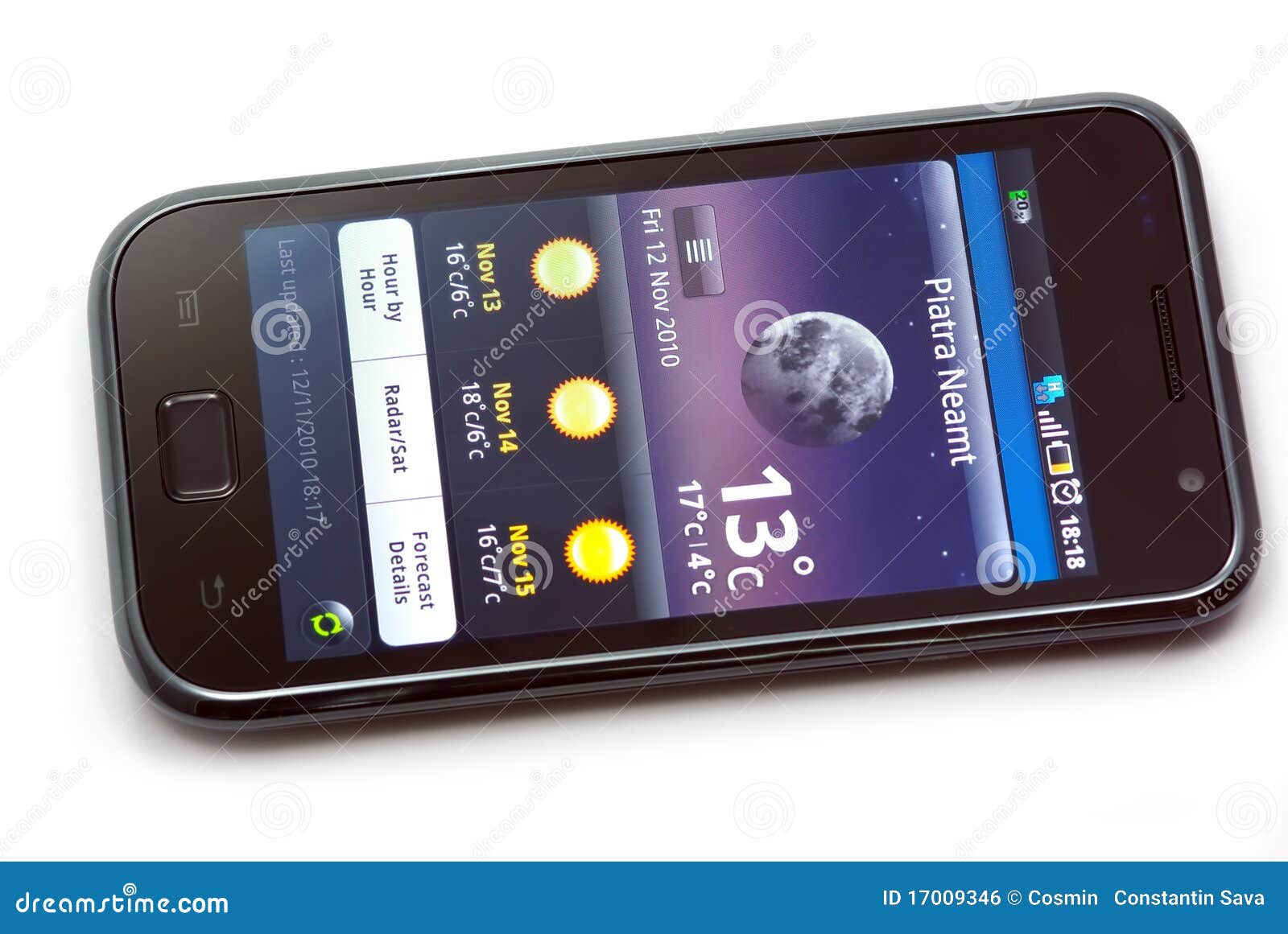 Weather on mobile phone editorial photo. Image of cell - 17009346