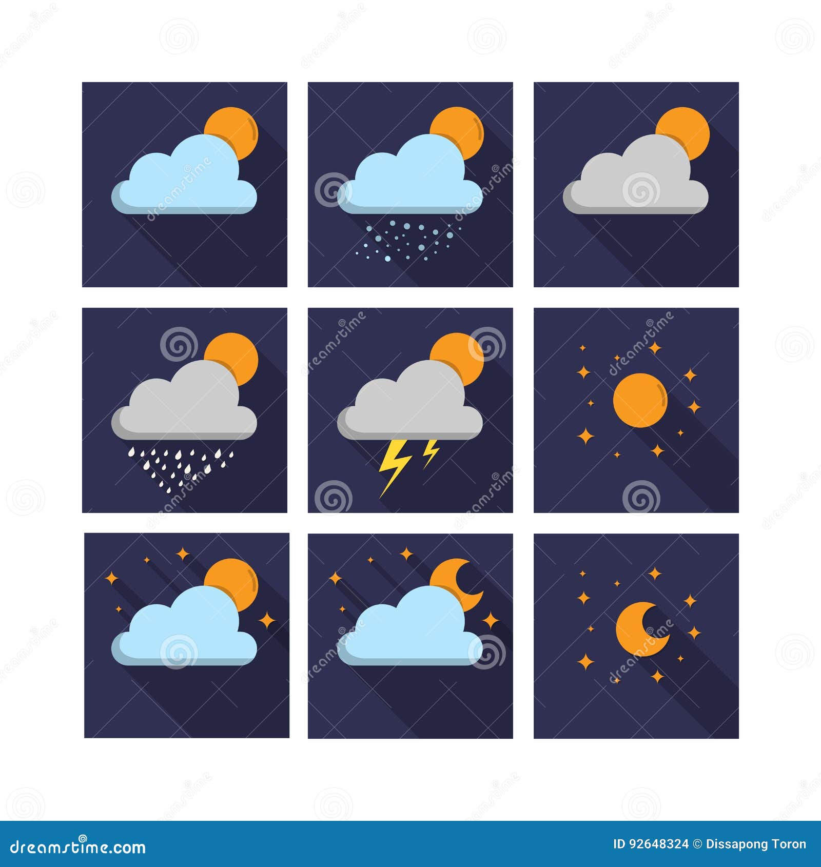 Weather Night Icon Set Vector Stock Vector - Illustration of stars ...