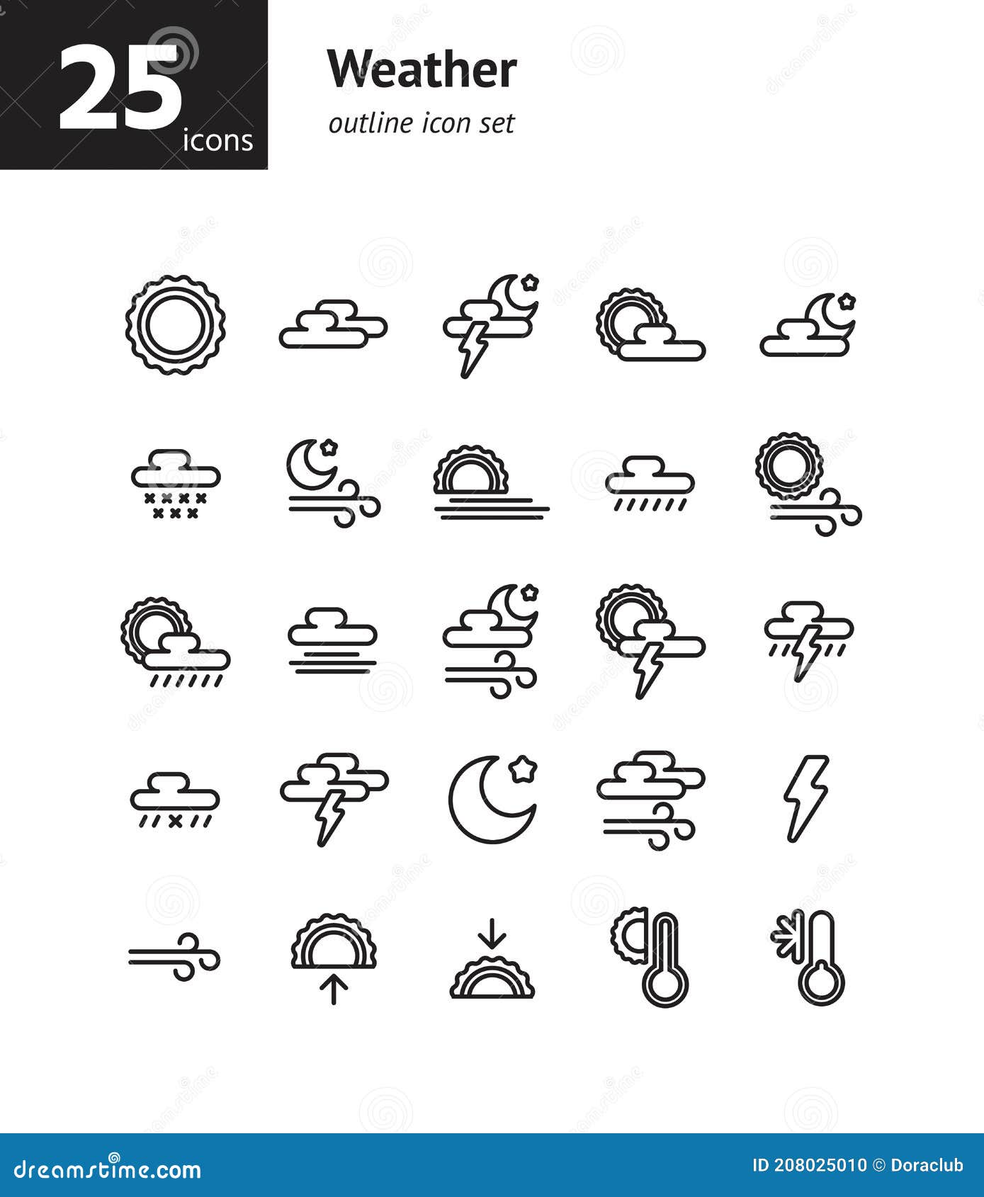 Weather outline icon set. stock vector. Illustration of strike - 208025010