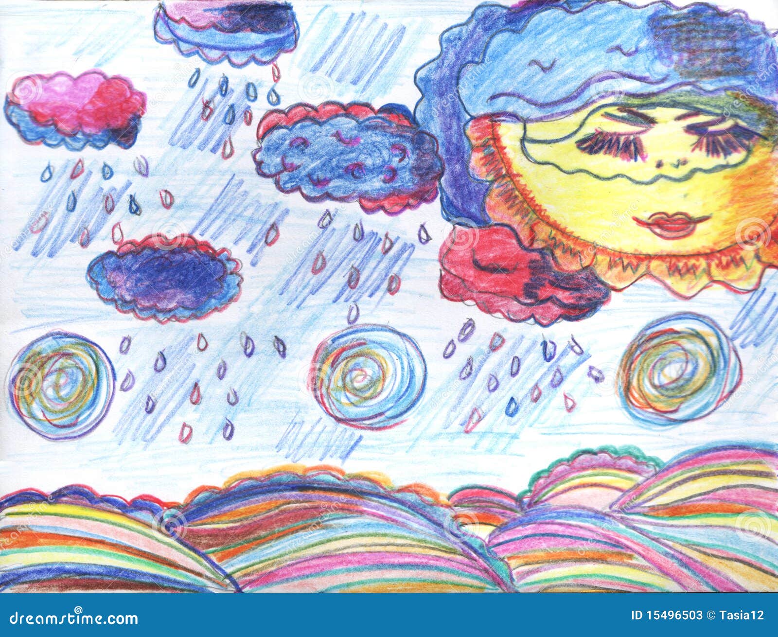 Weather Painting with Rain and Sun Stock Illustration - Illustration of ...