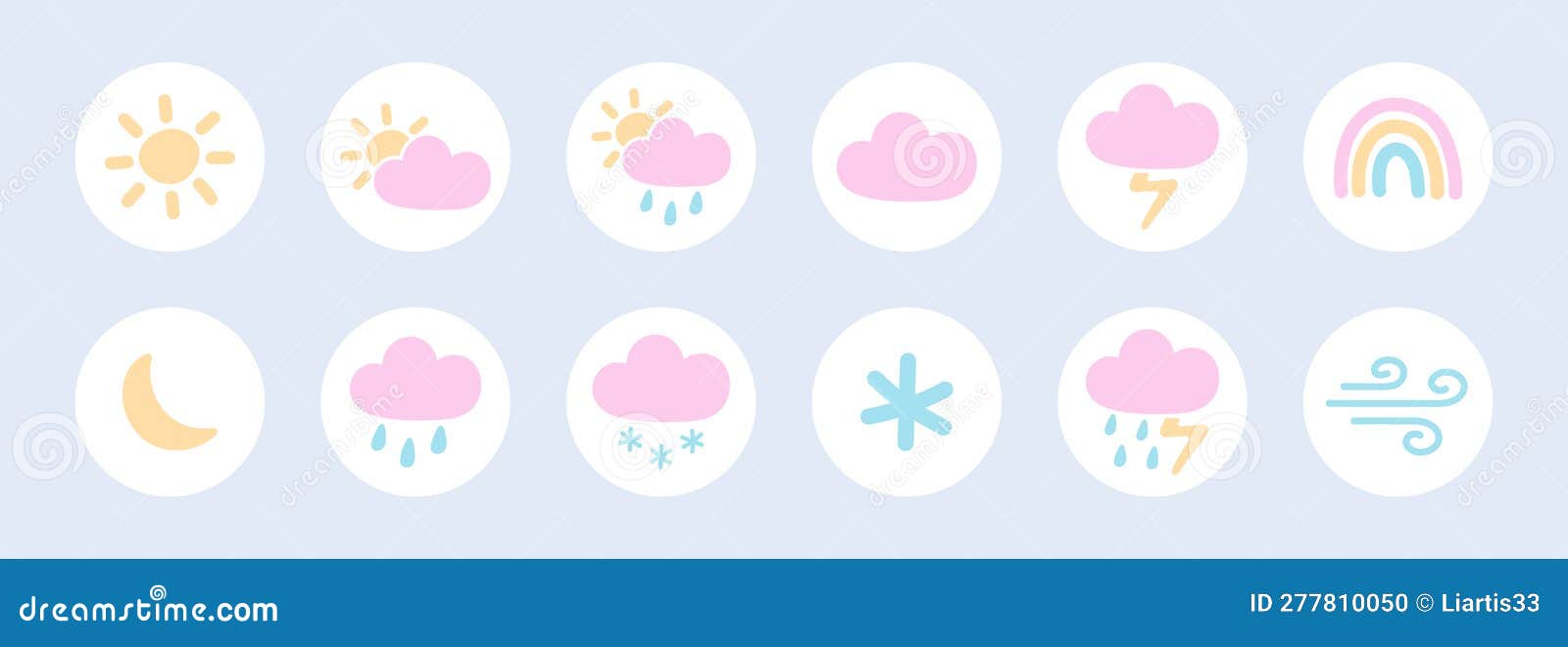 Set of 12 Pastel Weather Icons. Stock Vector - Illustration of ...