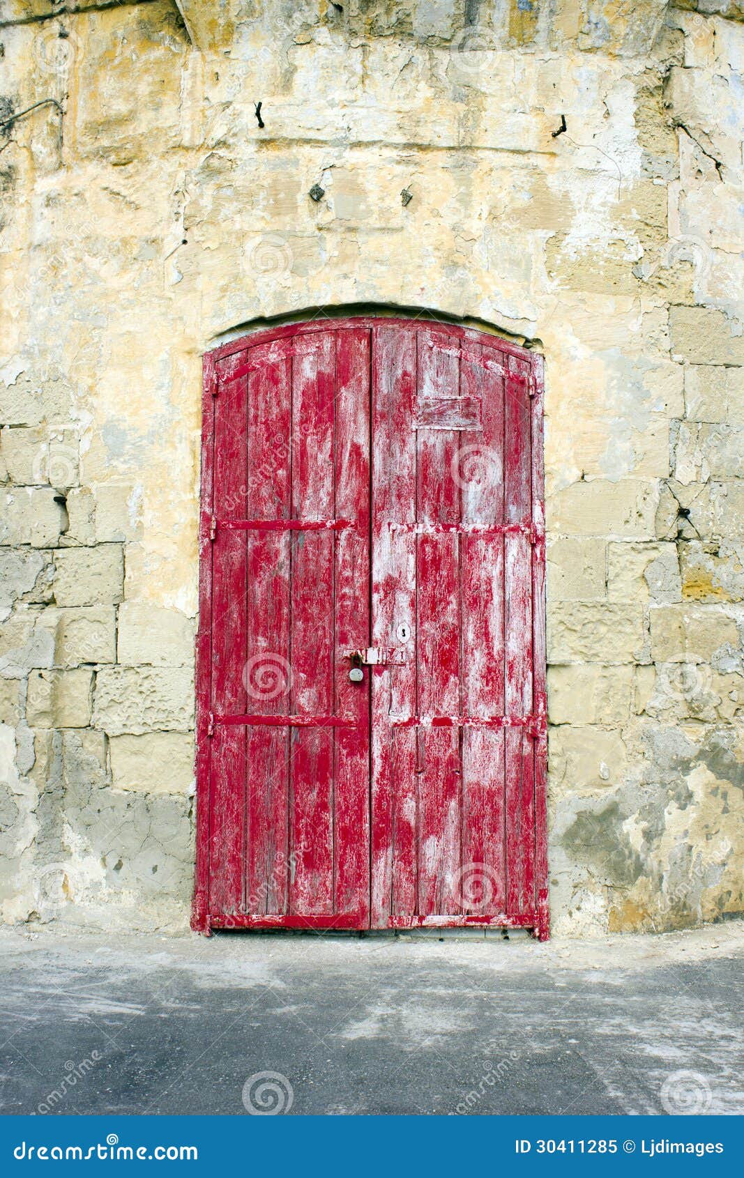 Weather Red Door in Limestone Building Stock Image - Image of house ...