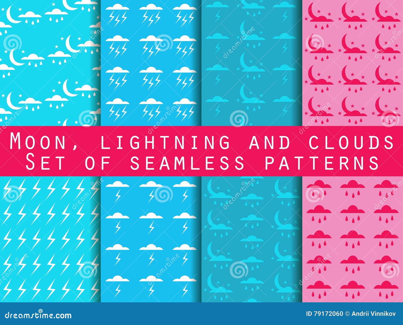 Weather Seamless Pattern with Clouds and Lightning. Vector Stock Vector ...