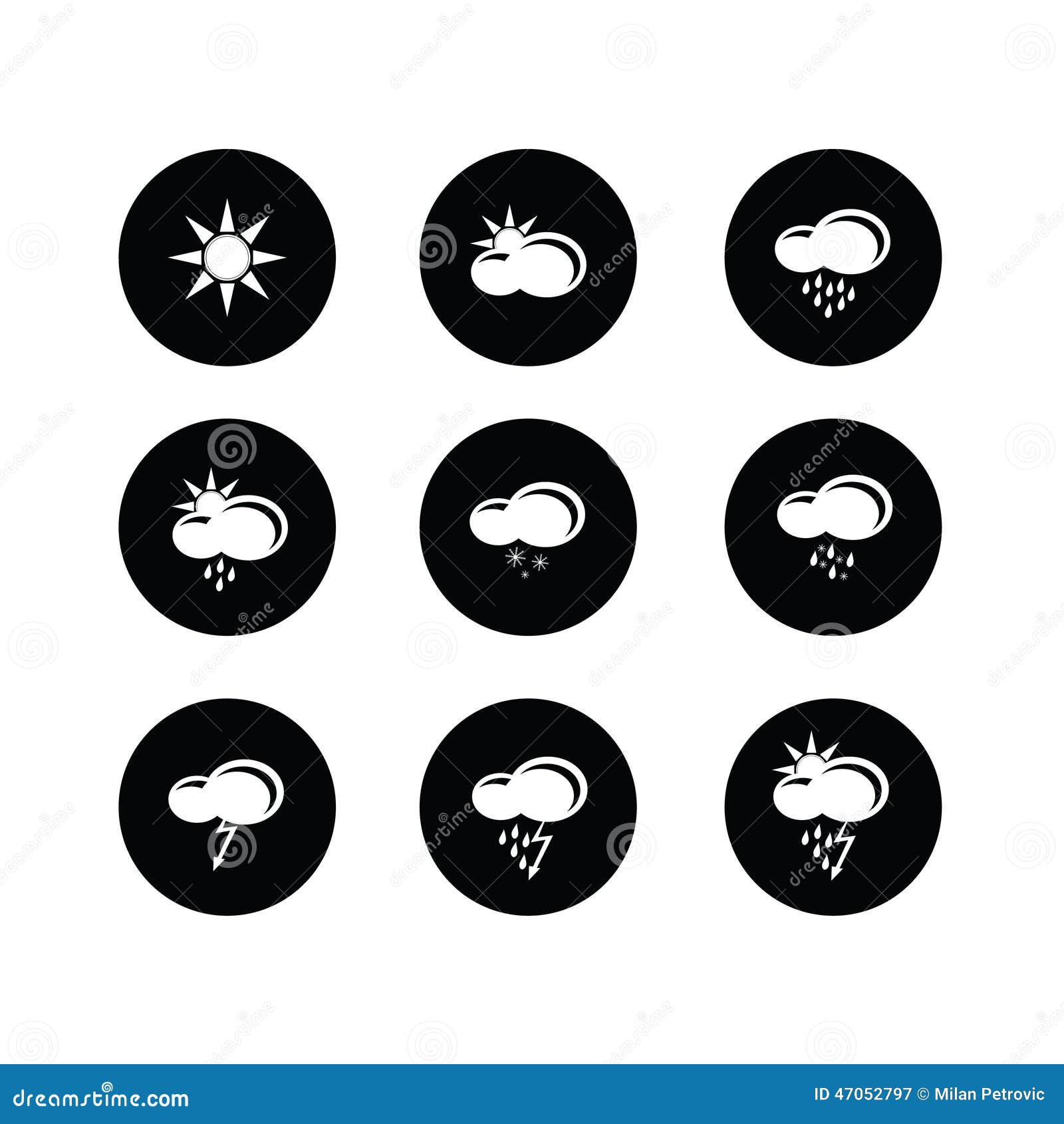 Weather Set Icon on Black and White Vector Illustration Stock Vector ...