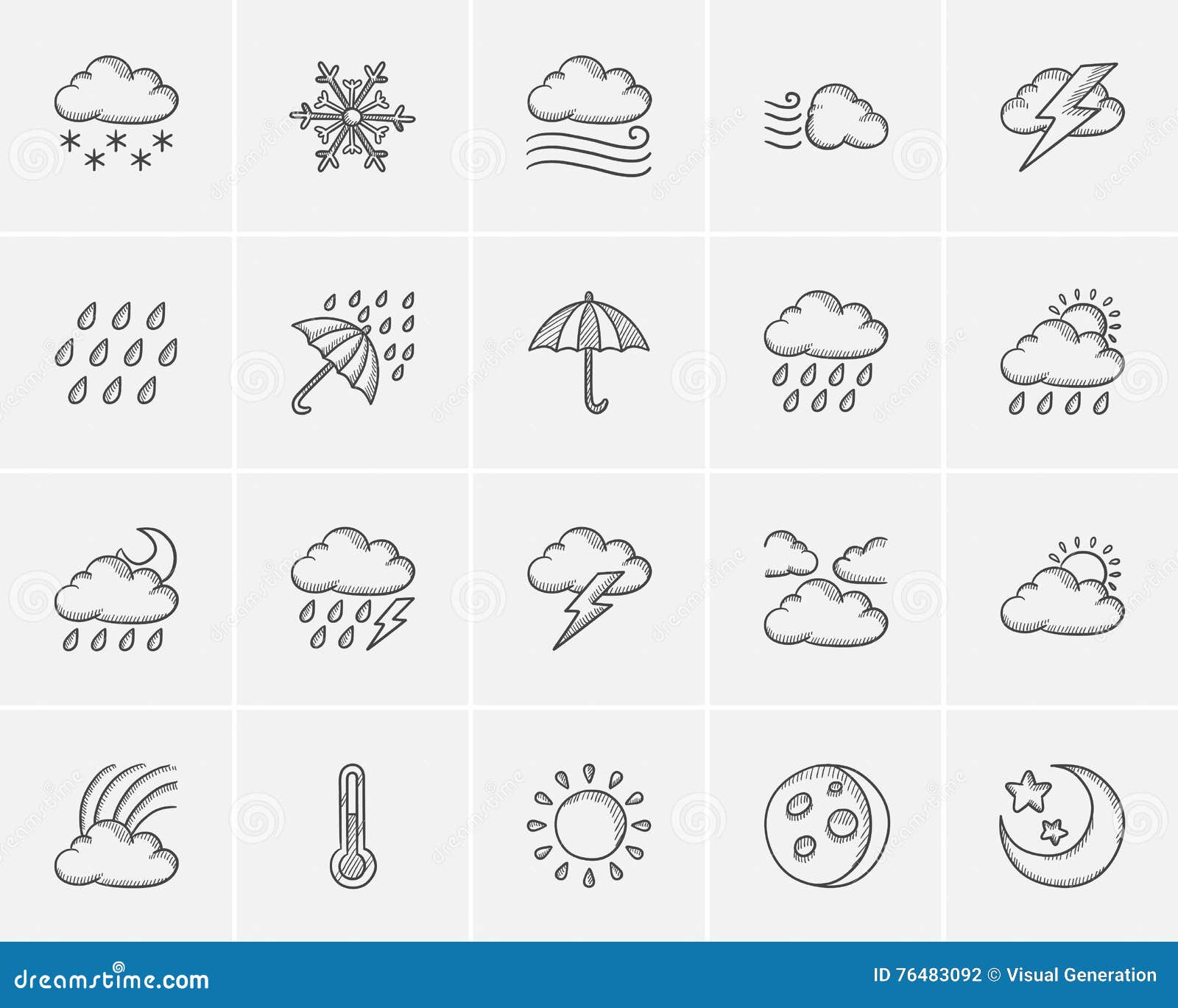 Weather sketch icon set. stock vector. Illustration of forecasting ...