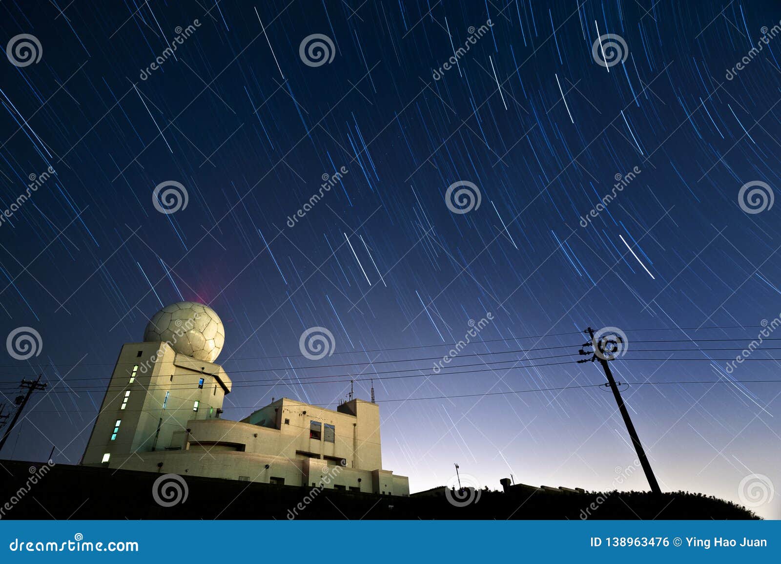Weather Station Under Star Trails Stock Photo - Image of technology ...