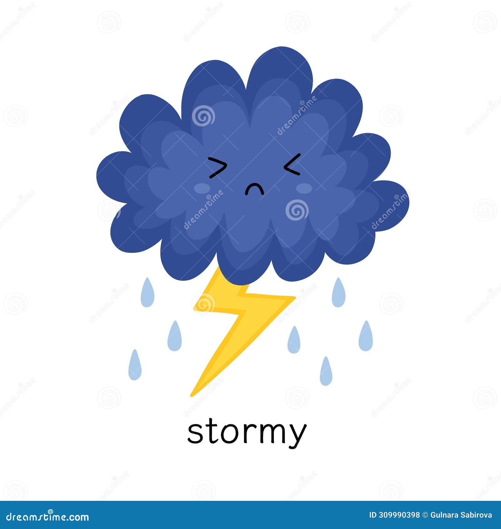 Stormy Print for Kids with a Cute Cloud and Lightning. Learning Weather ...