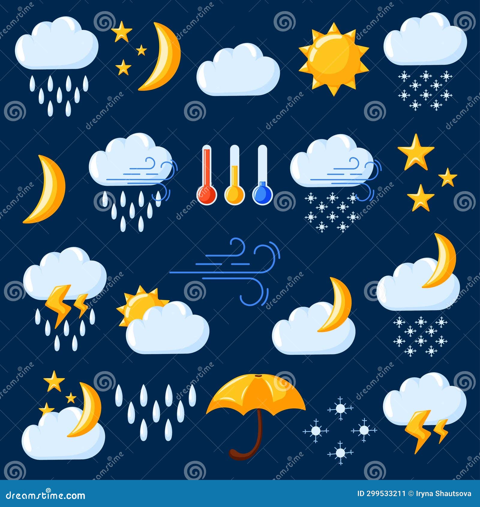 Weather Symbols in Cartoon Style. Elements for Weather Forecast Stock ...