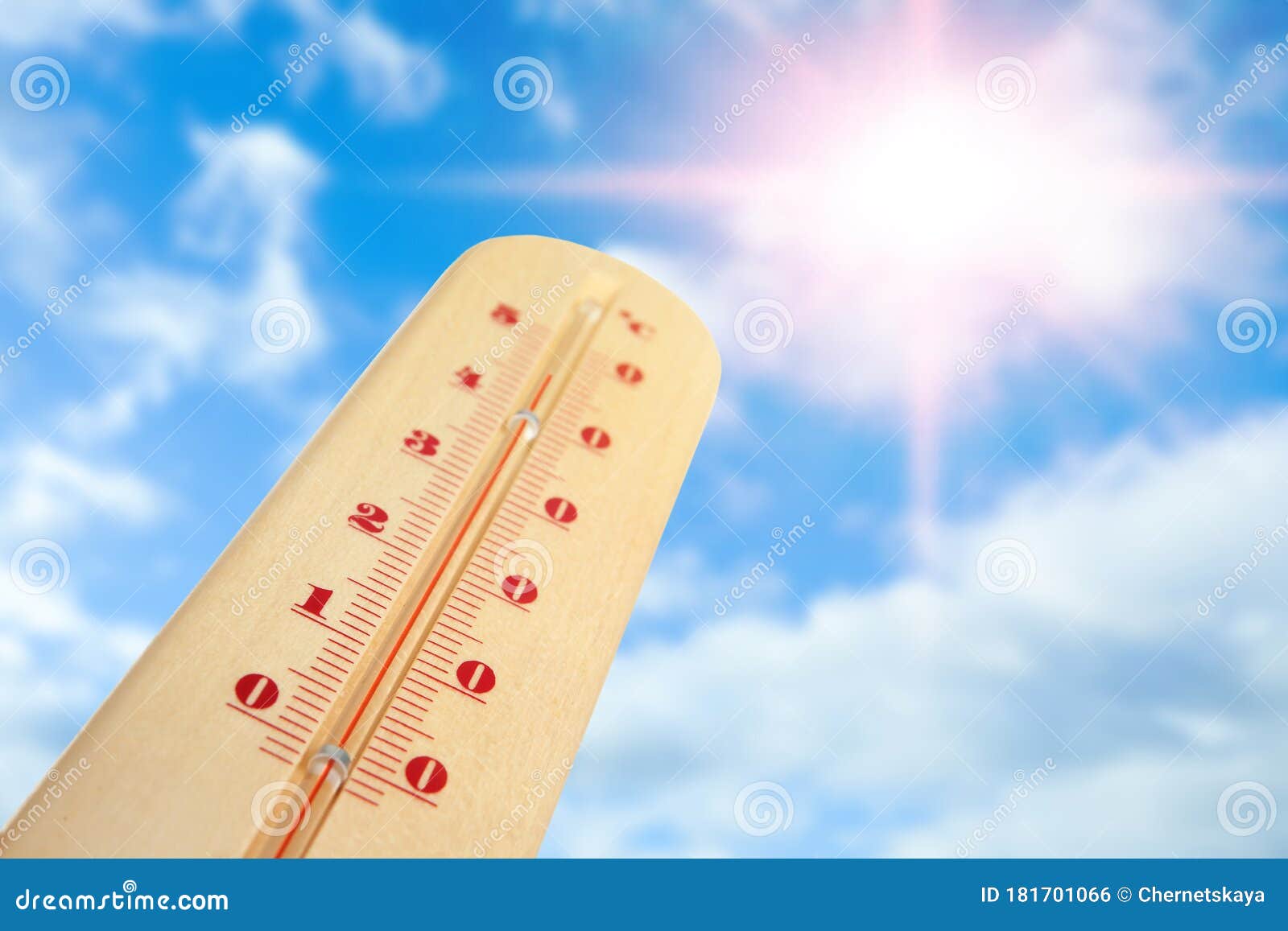 Weather Thermometer with High Temperature and Beautiful Sky on ...