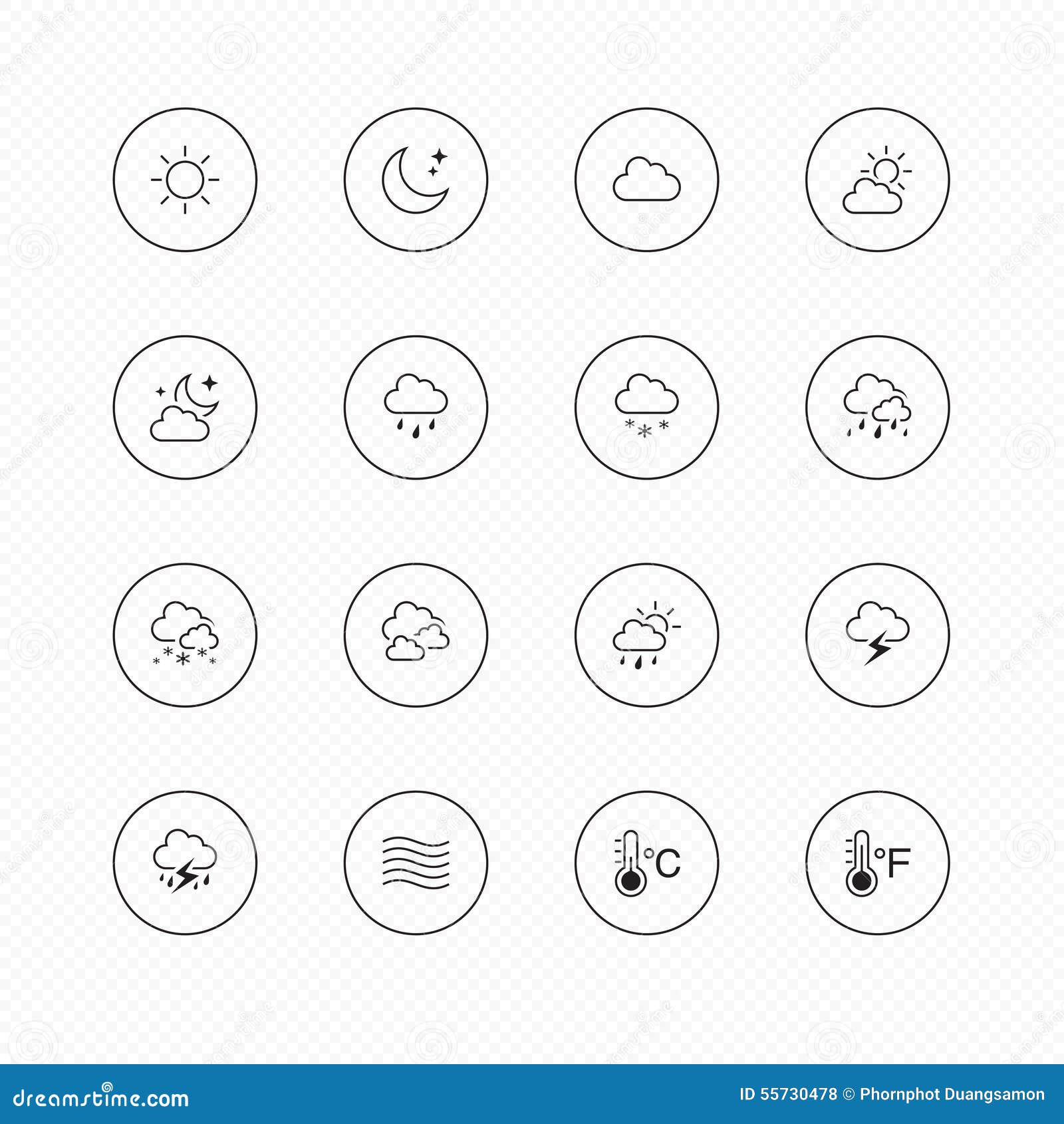 Weather Thin Icon Sets with Circle on White Background - Vector ...