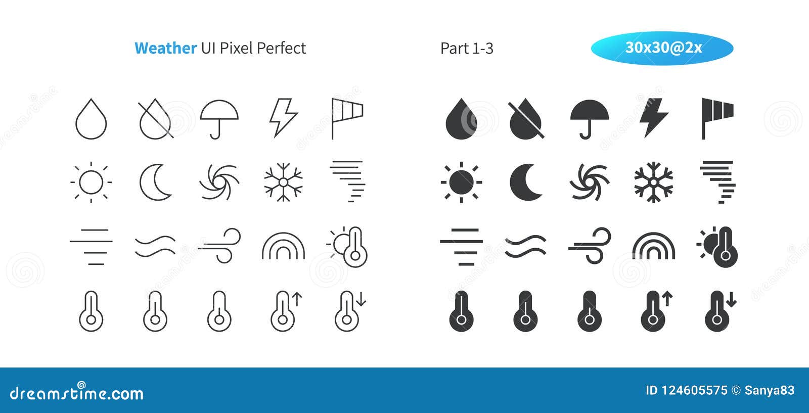 Weather UI Pixel Perfect Well-crafted Vector Thin Line and Solid Icons ...