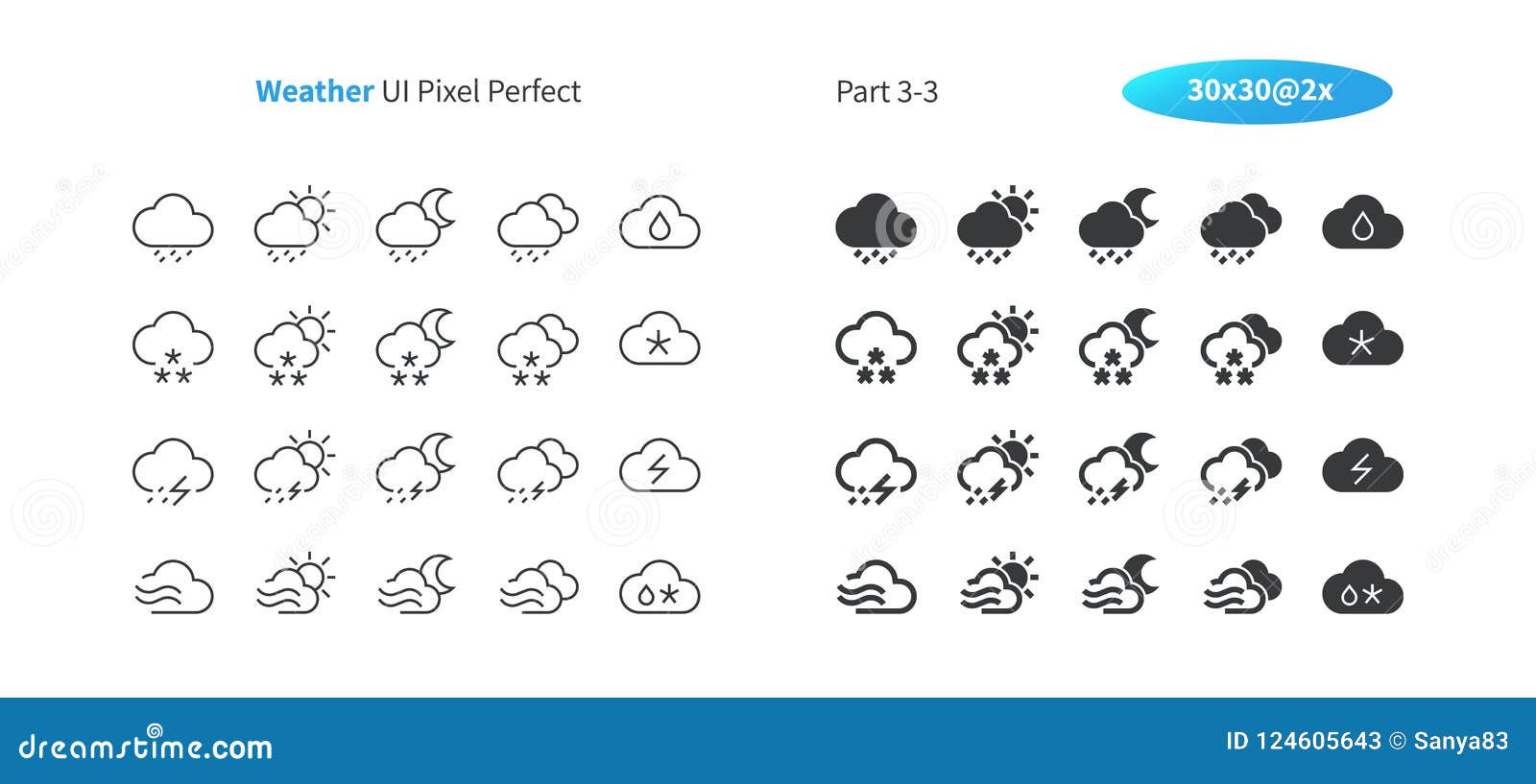 Weather UI Pixel Perfect Well-crafted Vector Thin Line and Solid Icons ...