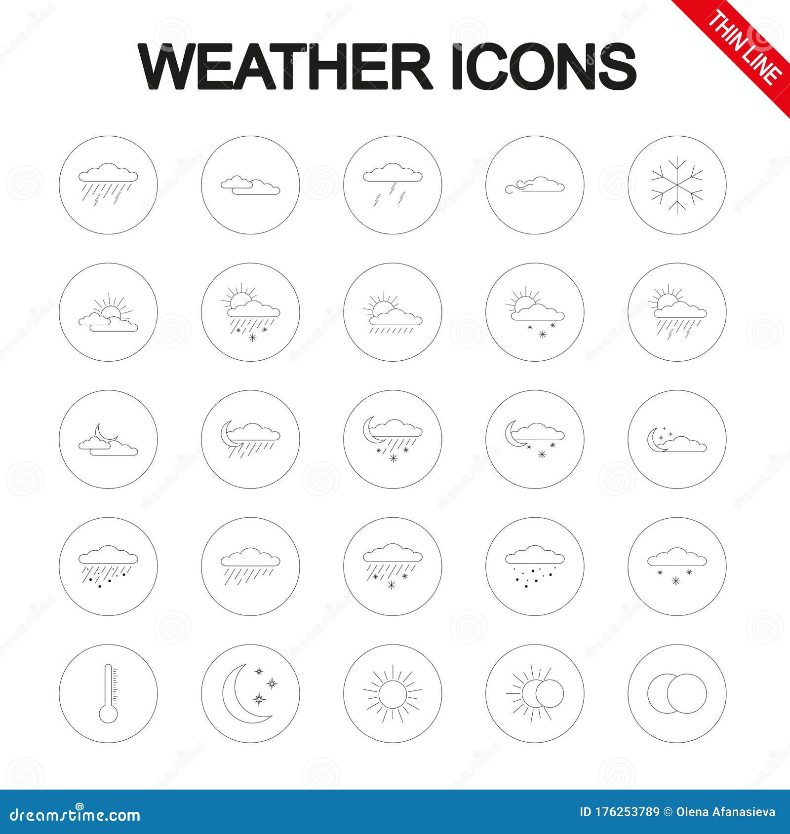 Weather. Universal Icons Set. Vector. Thin Line. Stock Vector ...