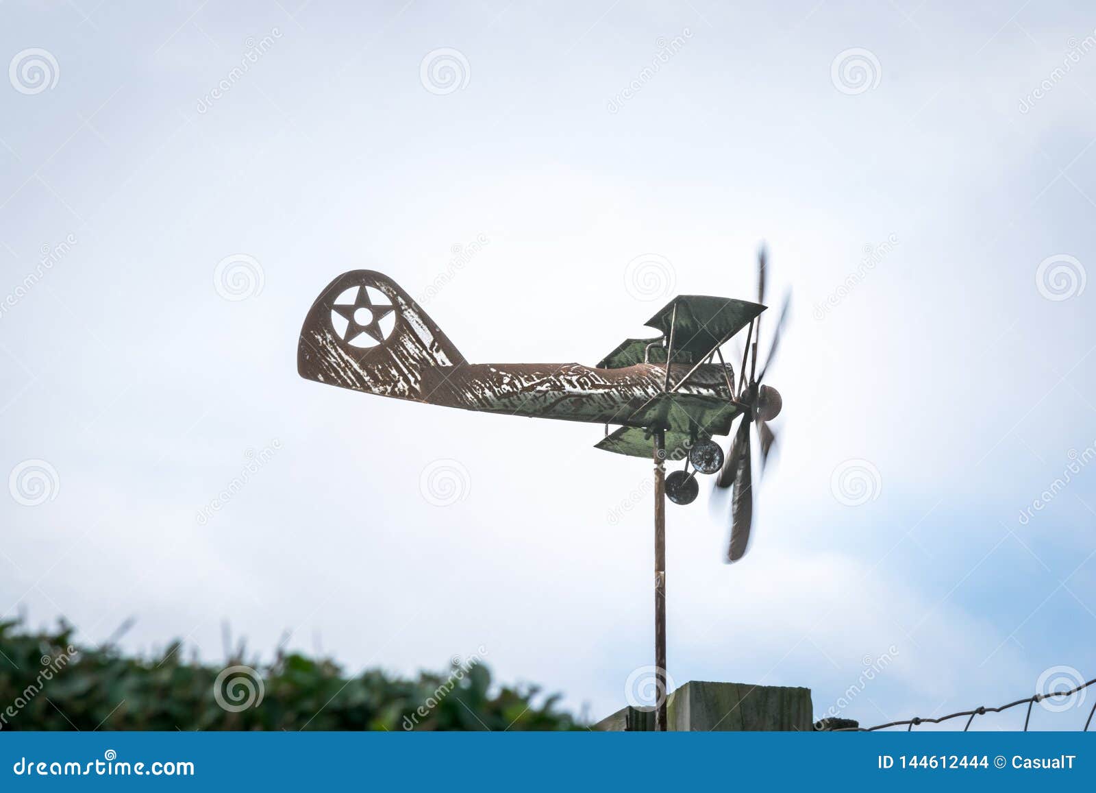 Weather Vane in Form of an Old Rusty Biplane, at a Side-view Close-up ...