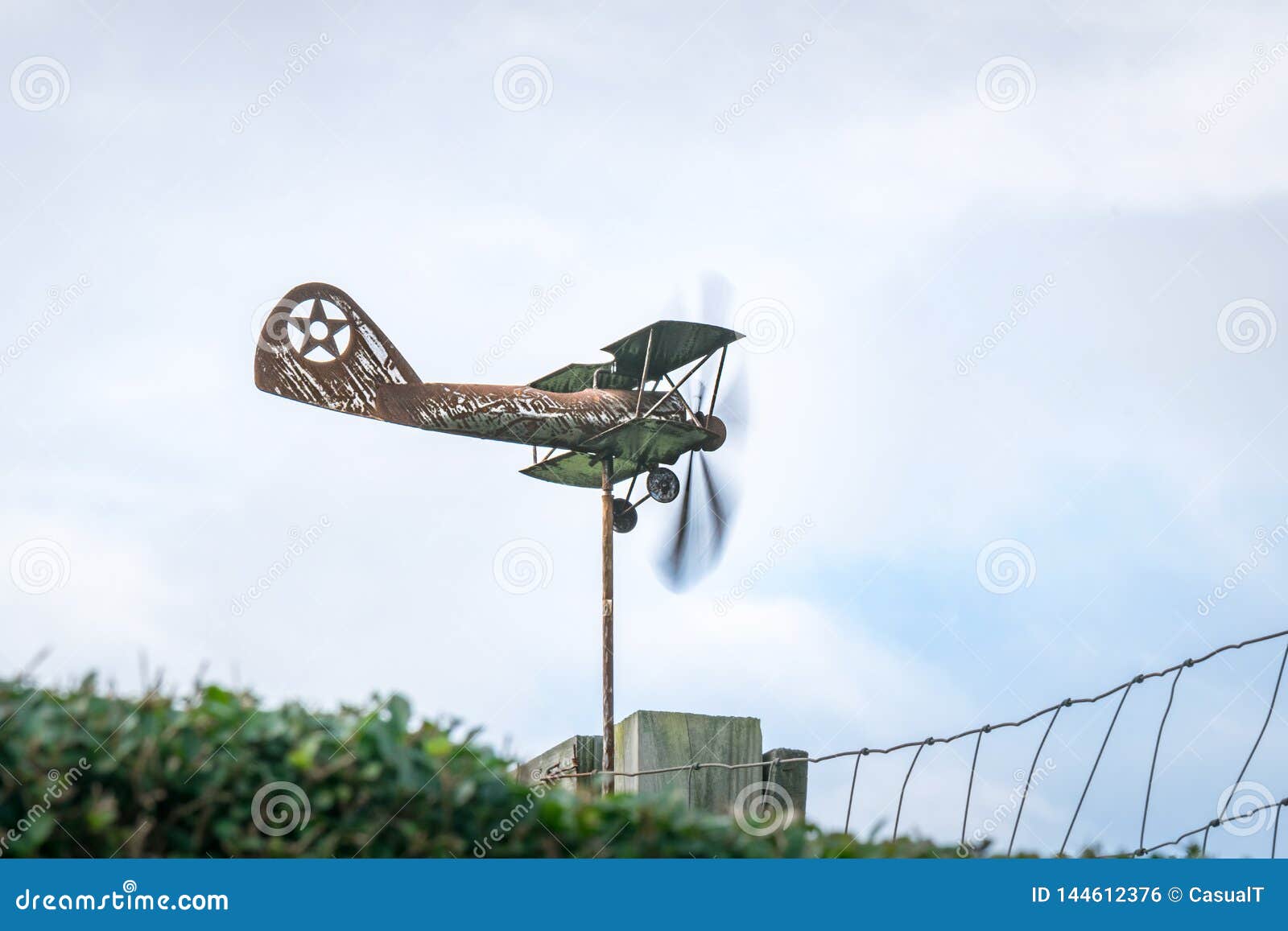 Weather Vane in Form of an Old Rusty Biplane, at a Side-view, with ...