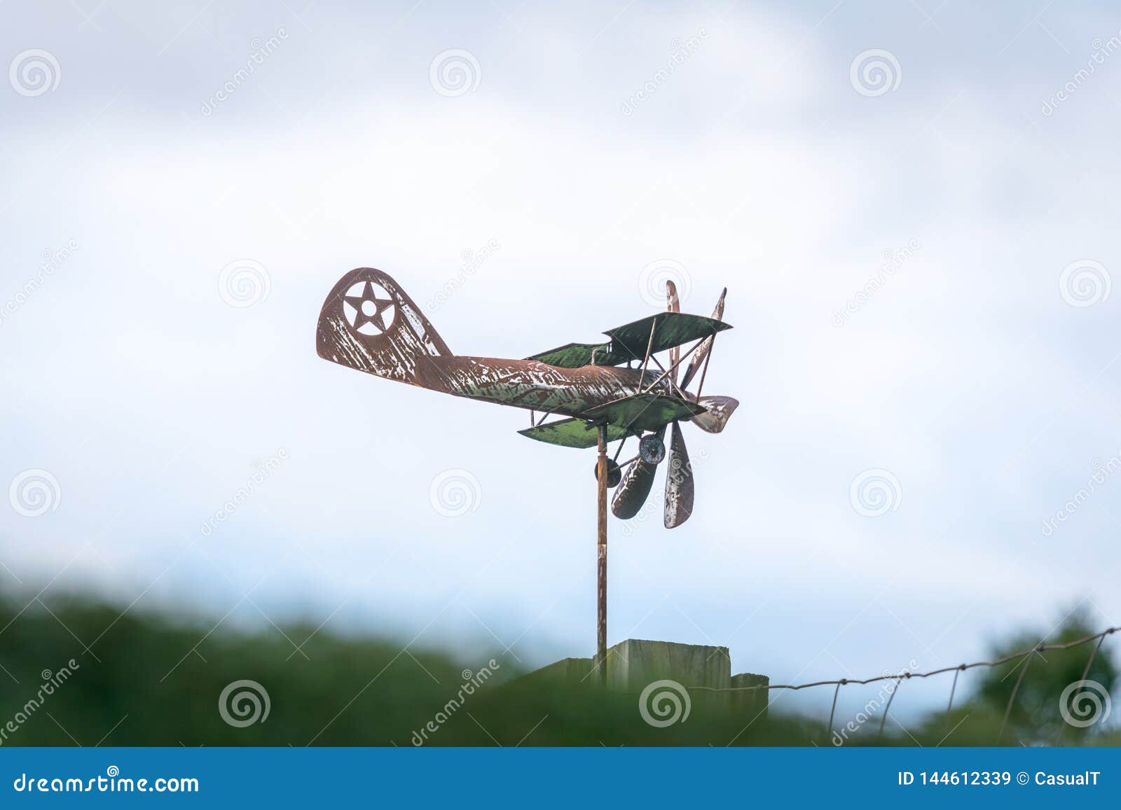 Weather Vane in Form of an Old Rusty Biplane, at a Side-view, with ...