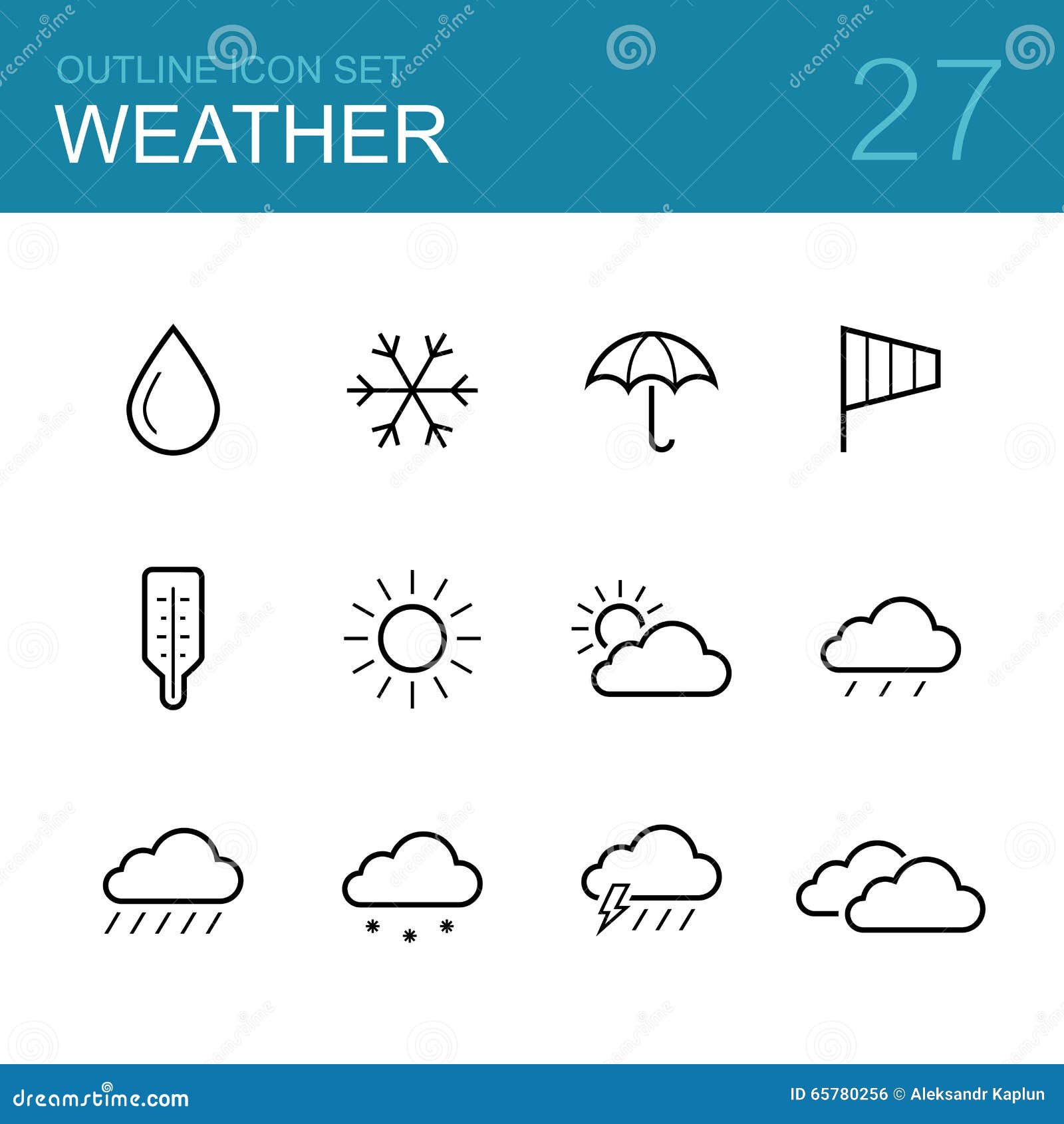 Weather Vector Outline Icon Set Stock Vector - Illustration of storm ...