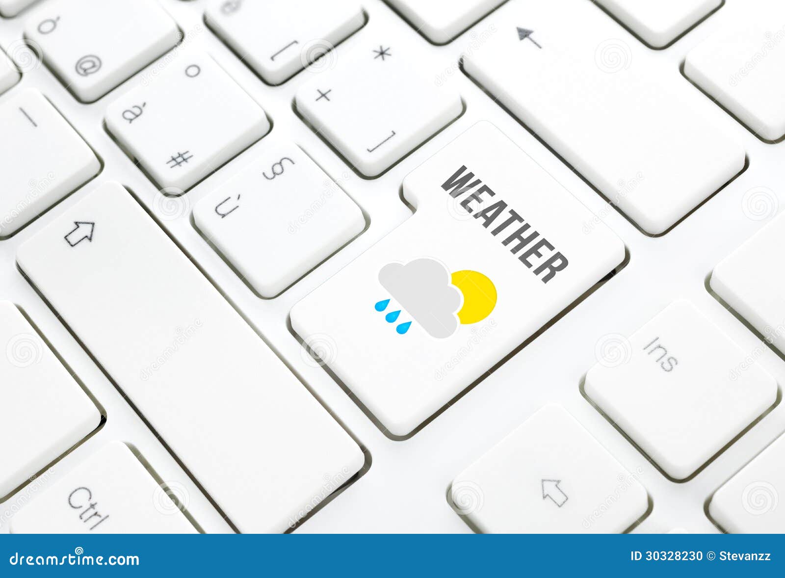 Weather on Web Concept. Sun Cloud Rain Icon on a Key on White Keyboard ...